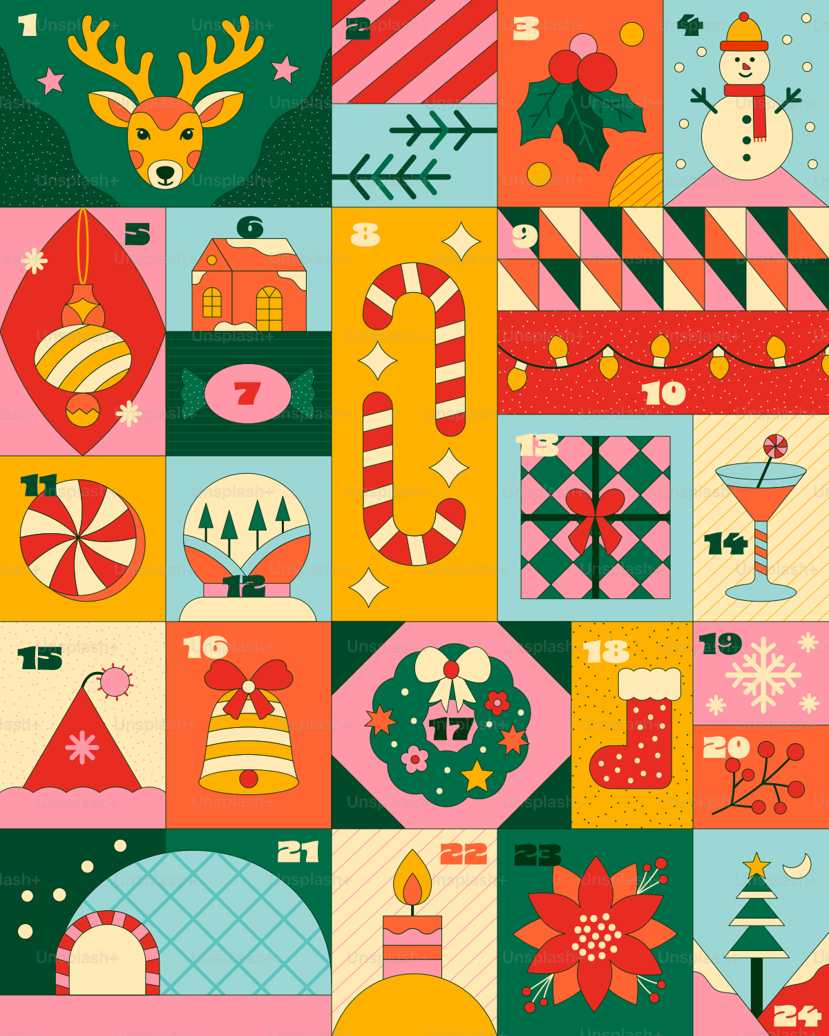 Colorful christmas advent calendar with festive icons. vector ...