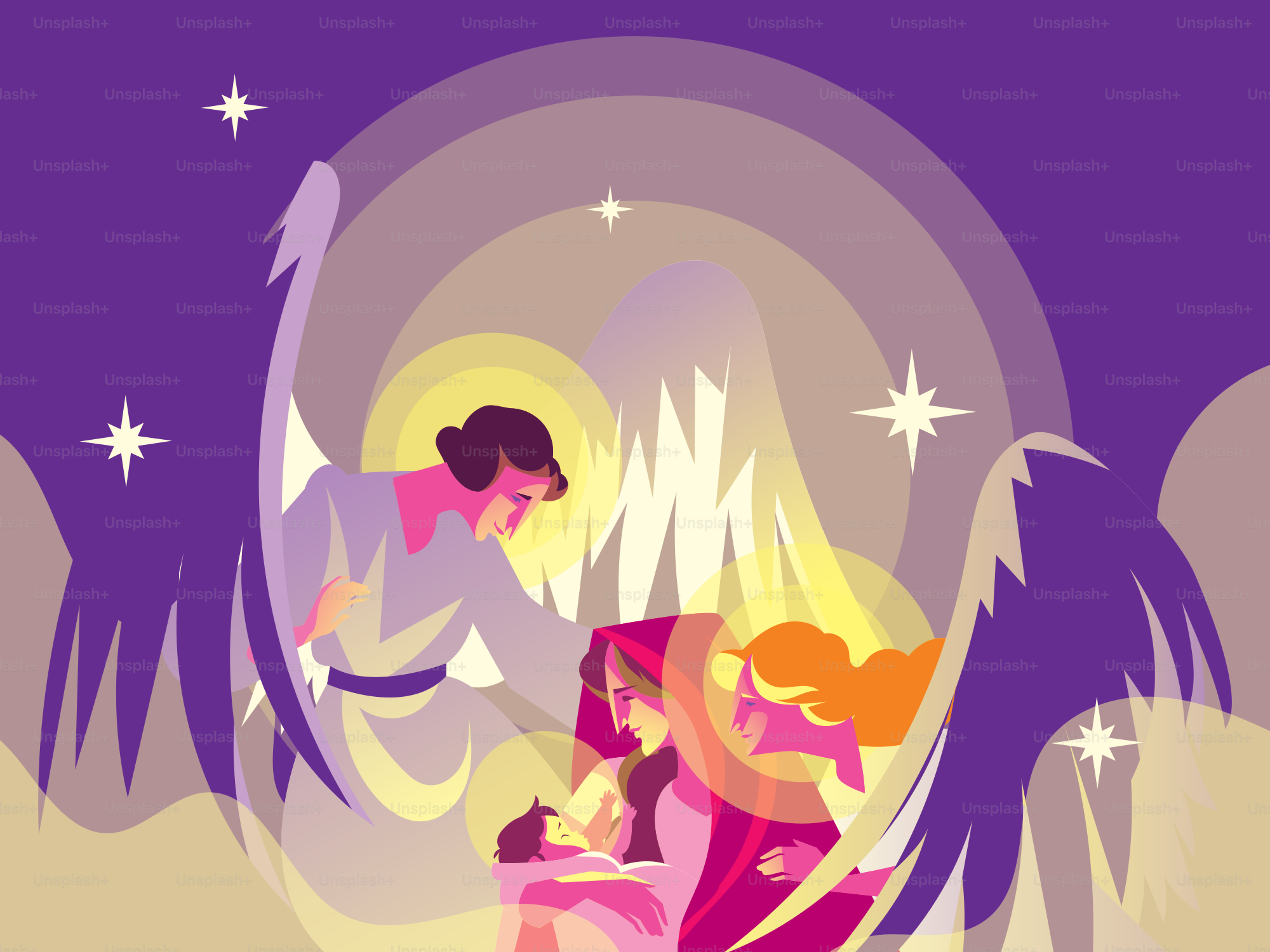 Presépio com Maria, José e animais sob luz. vetor – Imagem sobre Natal ...