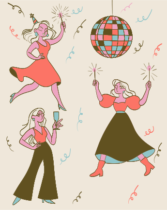 Women celebrating with sparklers and disco ball vector – Woman Image on ...