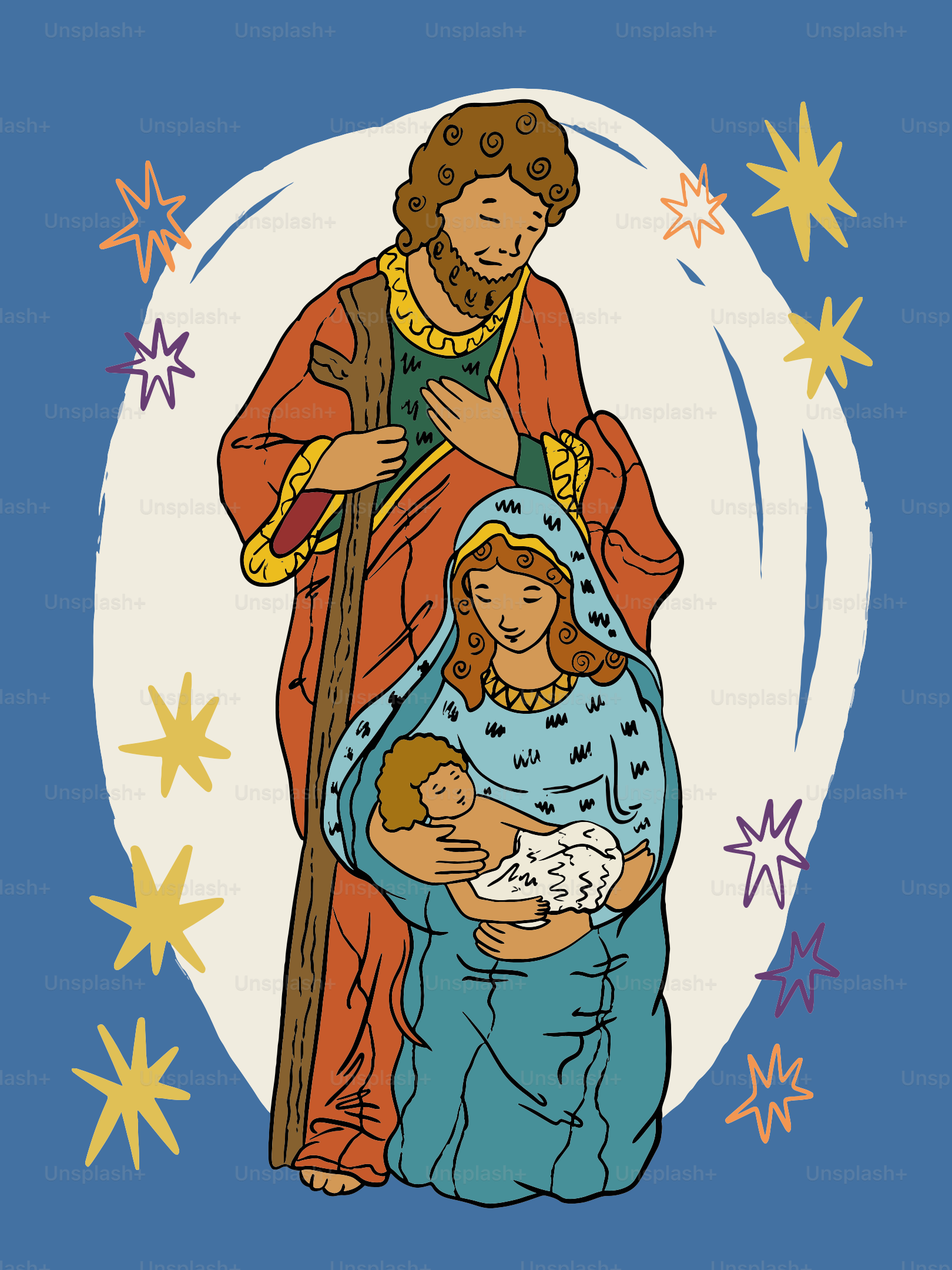 Krippe mit Maria, Josef und dem Jesuskind. Vektor – Bild zum Thema ...