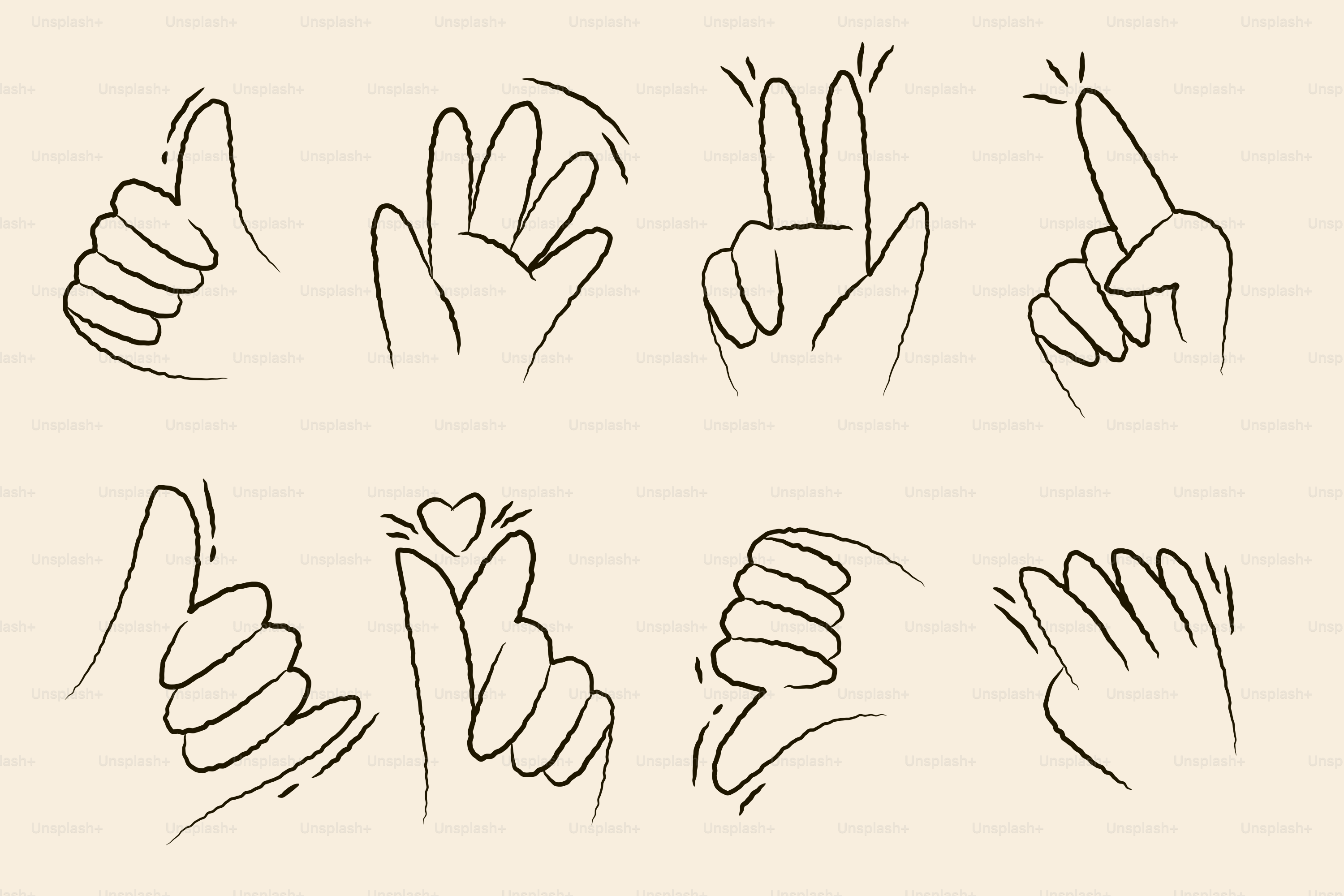 Collection of eight hand gesture line drawings vector – Love Image on ...