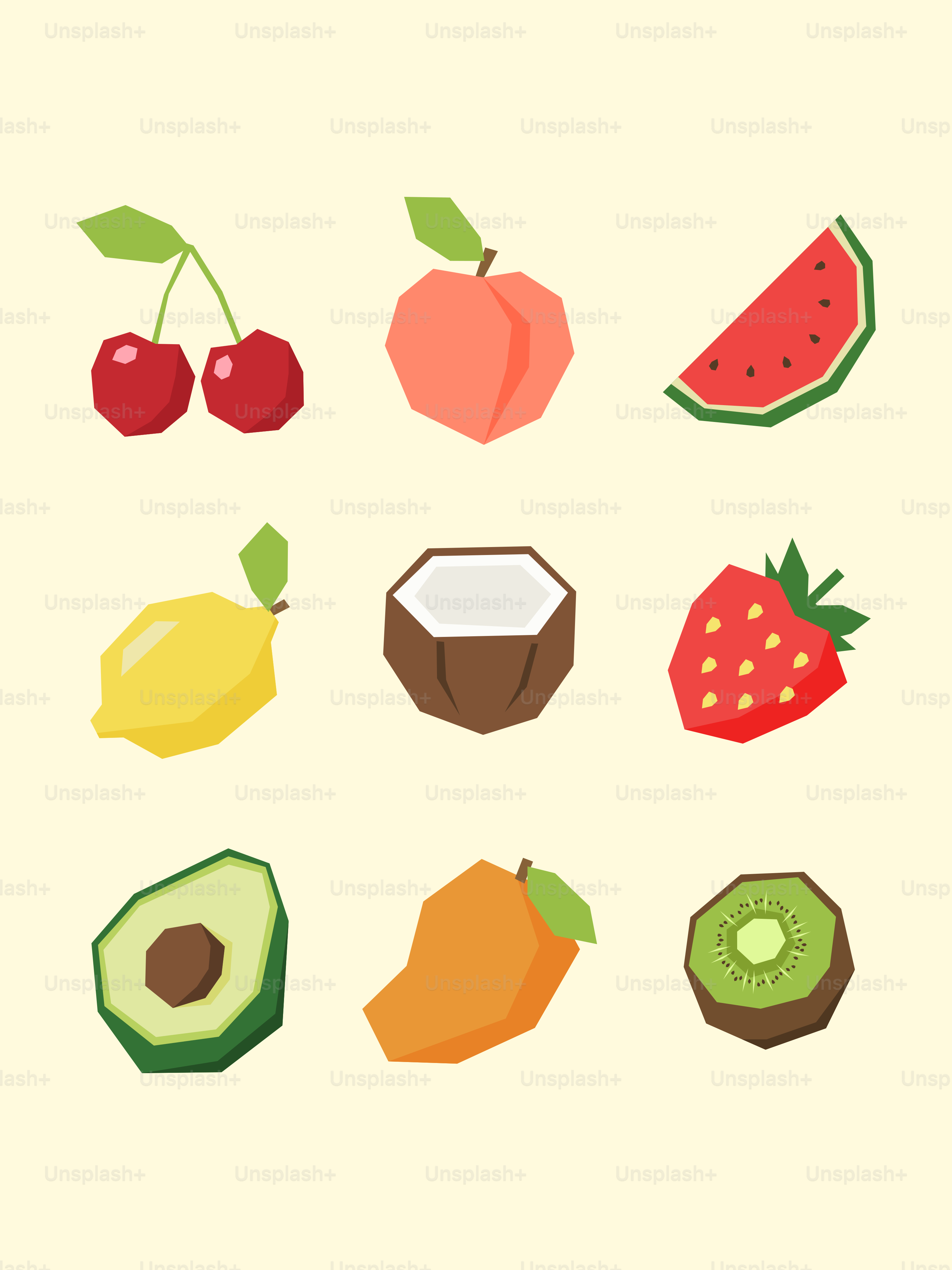 Collection of stylized fruits on a light background. vector – Food ...