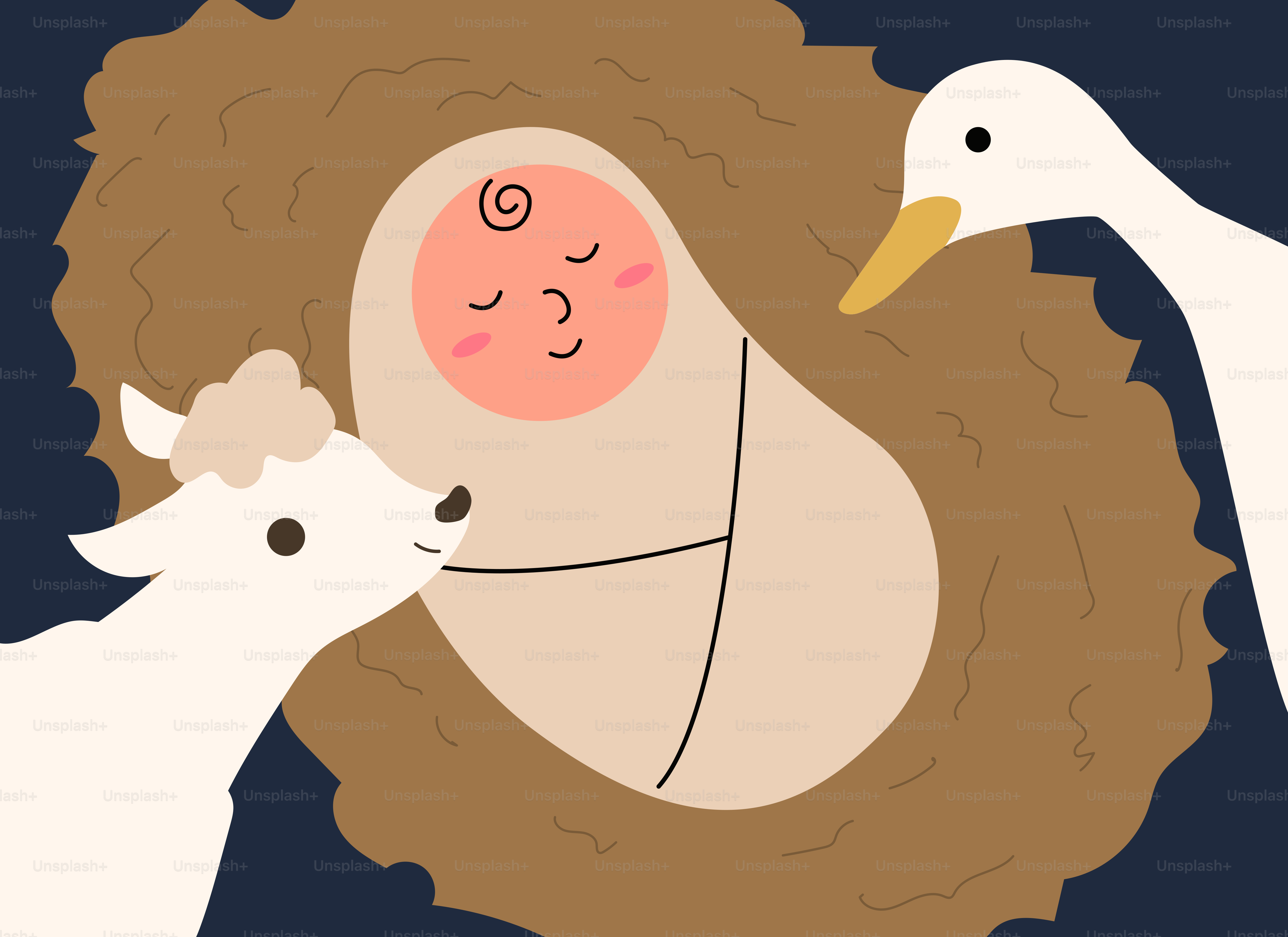 Vektor Adegan kelahiran dengan bayi Yesus dan seekor domba – Gambar ...