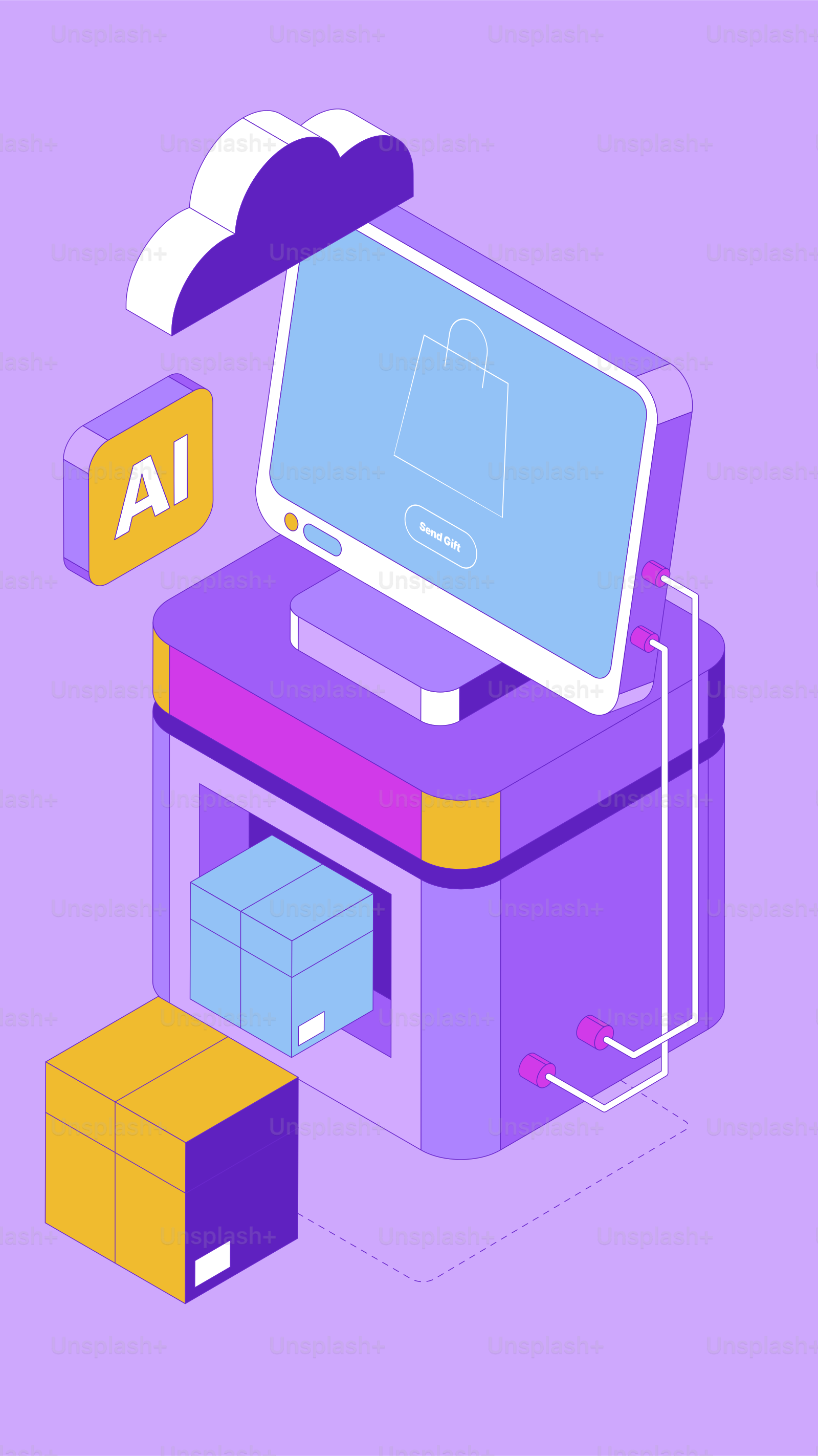 Robotic arm stacking boxes next to a phone. vector – Technology Image ...