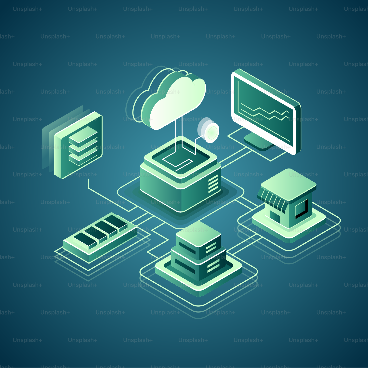 Abstract digital network with cloud and computer vector – Technology ...
