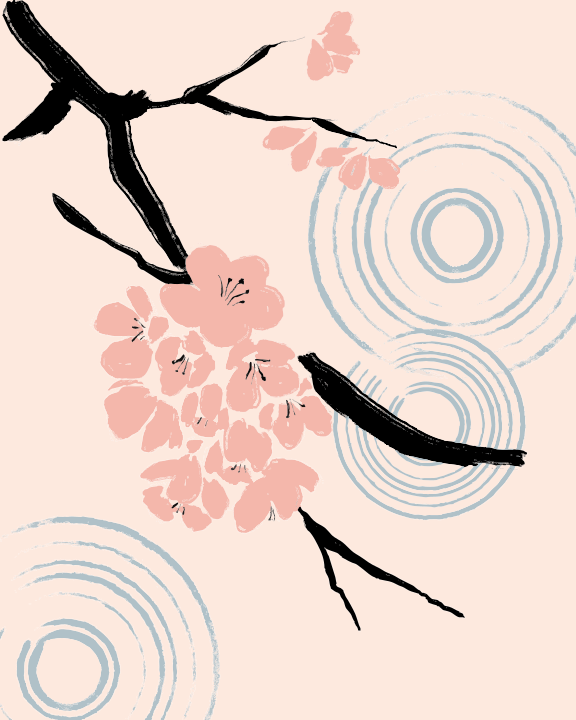 Cherry blossoms on a branch with water ripples vector – Illustration ...