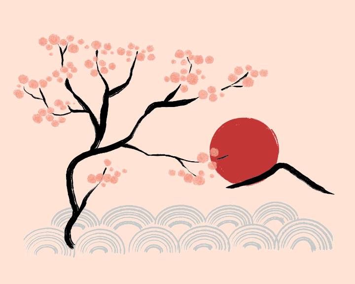Cherry blossoms on a branch with water ripples vector – Illustration ...