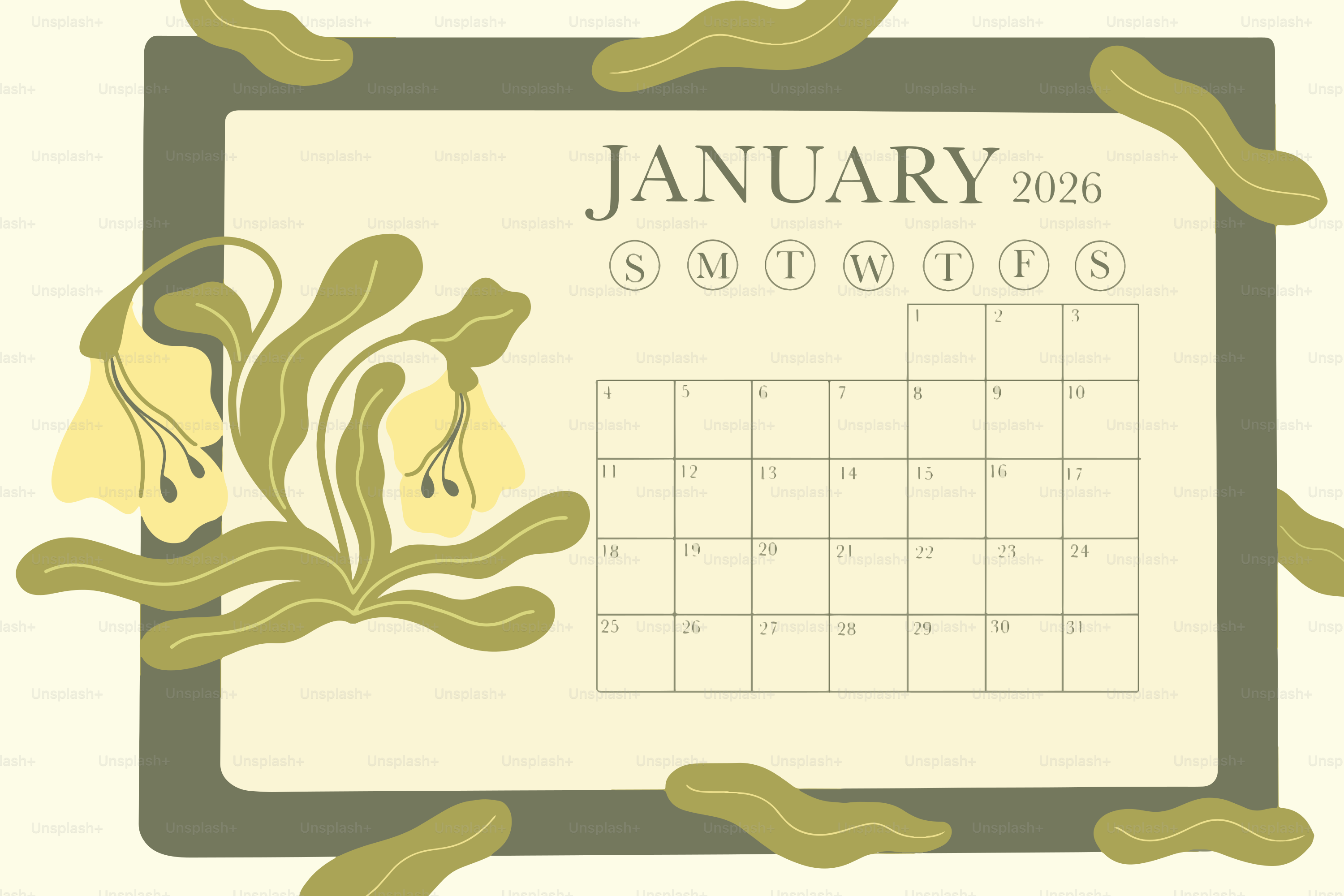 Vektor Kalender Desember 2026 dengan batas bunga musim dingin – Gambar ...