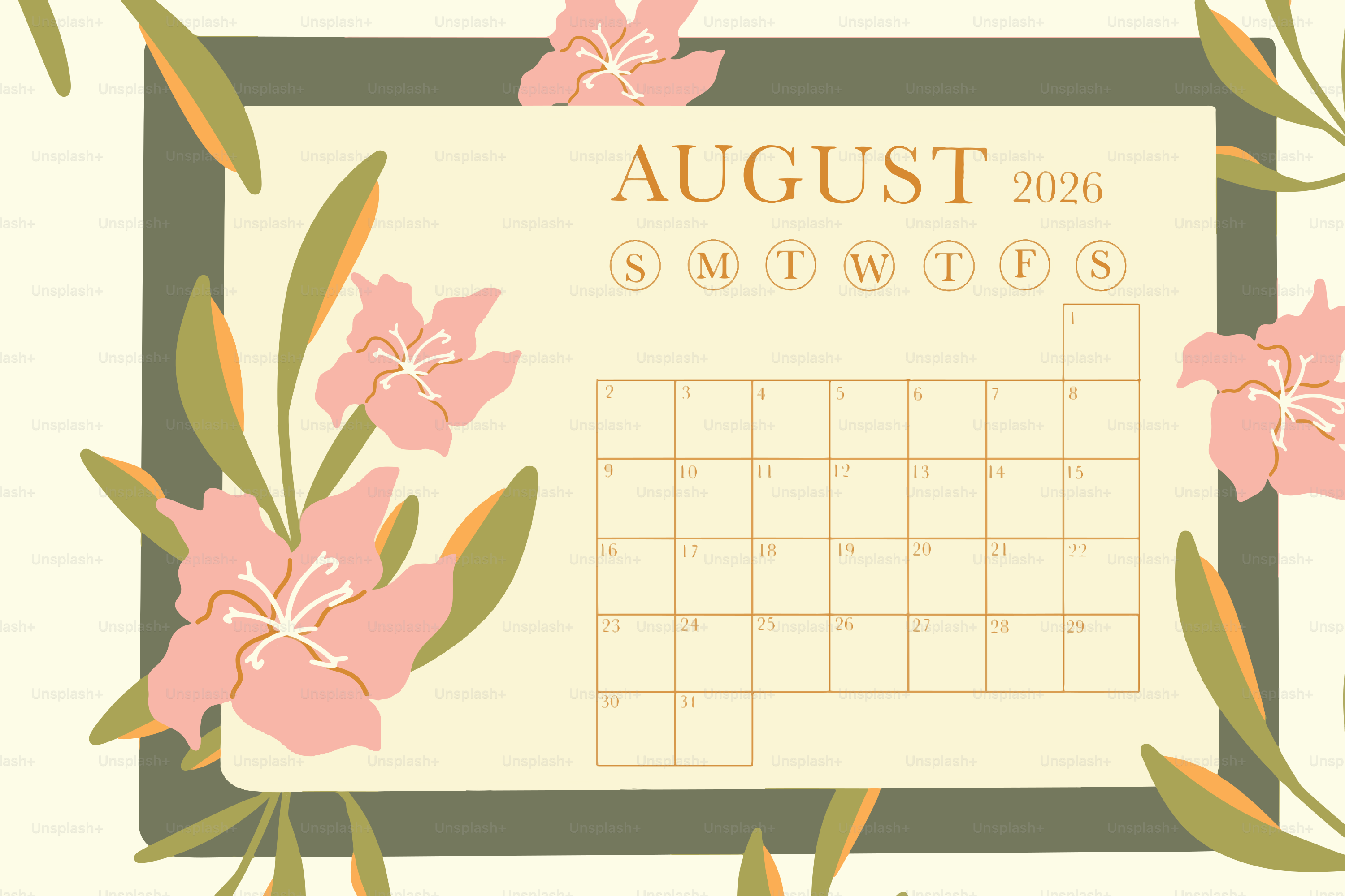 Vektor Kalender Mei 2026 dengan bunga kuning – Gambar Ilustrasi di Unsplash