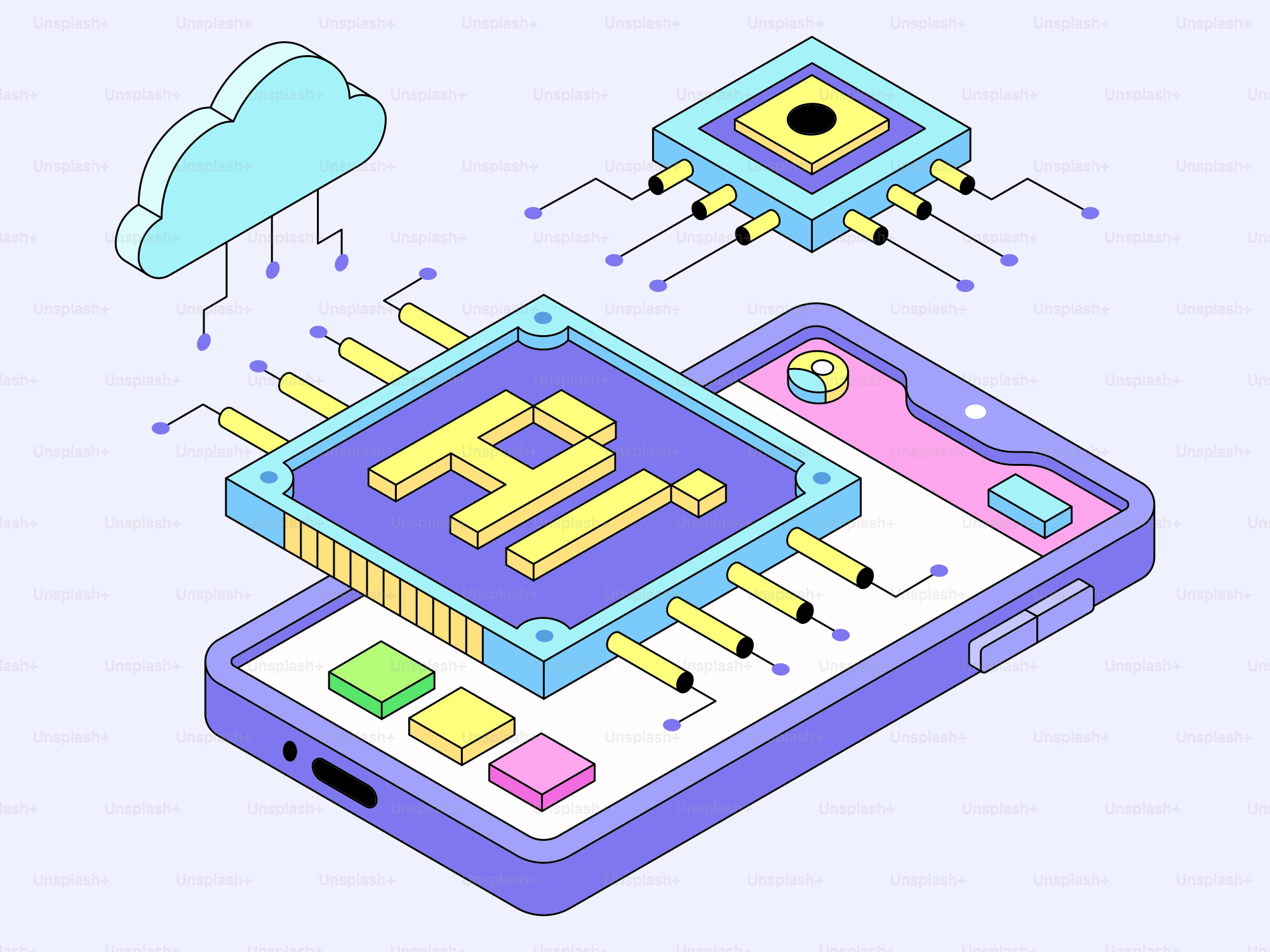 Smartphone with ai chip and cloud connection vector – Abstract Image on ...