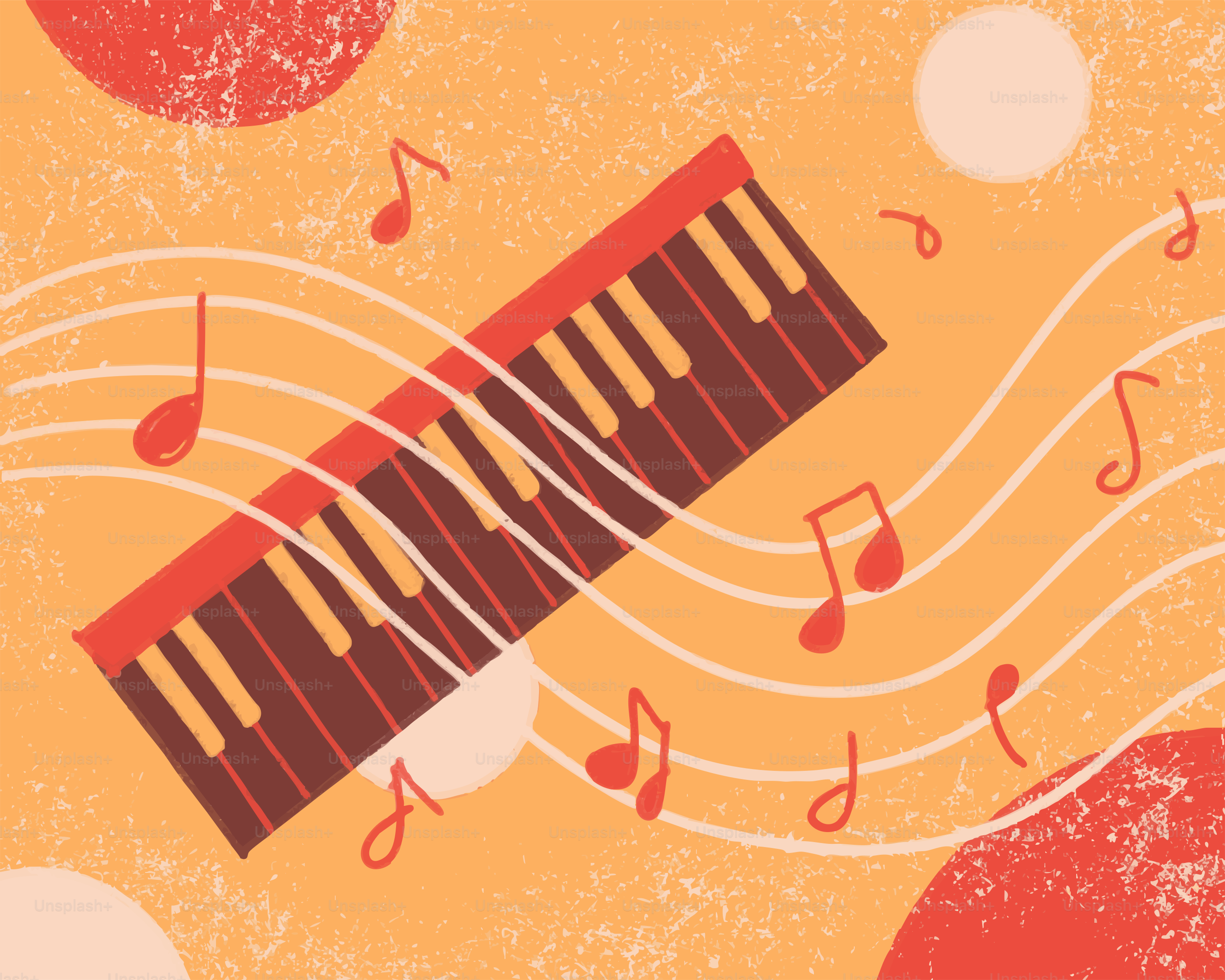 Vektor Keyboard dengan nada musik dan garis bergelombang. – Gambar ...