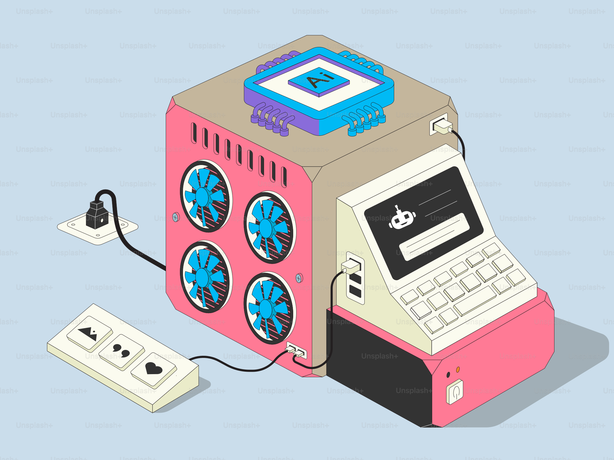A stylized ai computer with fans and screen vector – Technology Image ...