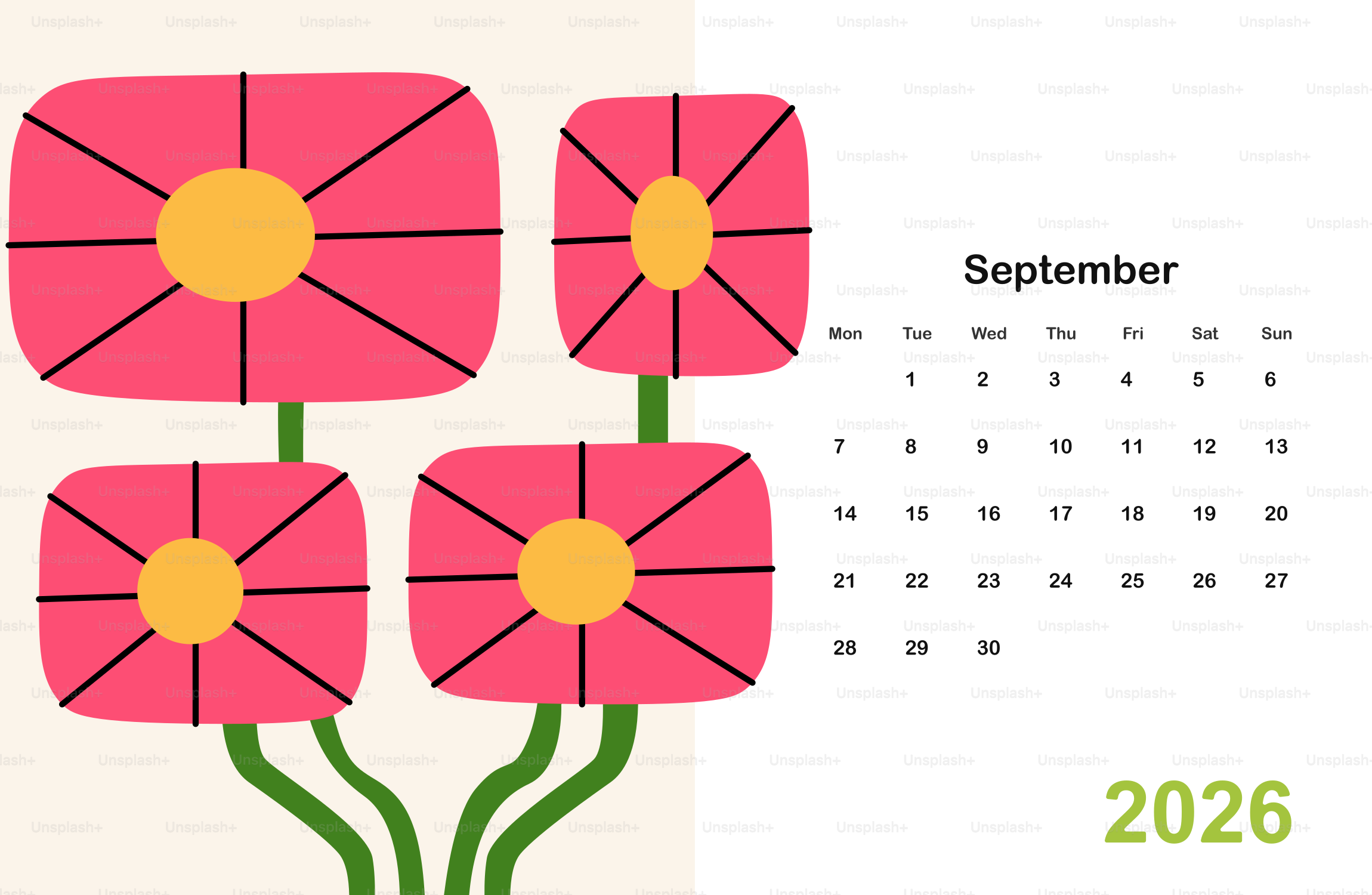 Vektor Bunga merah muda abstrak dengan kalender Desember 2026 – Gambar ...