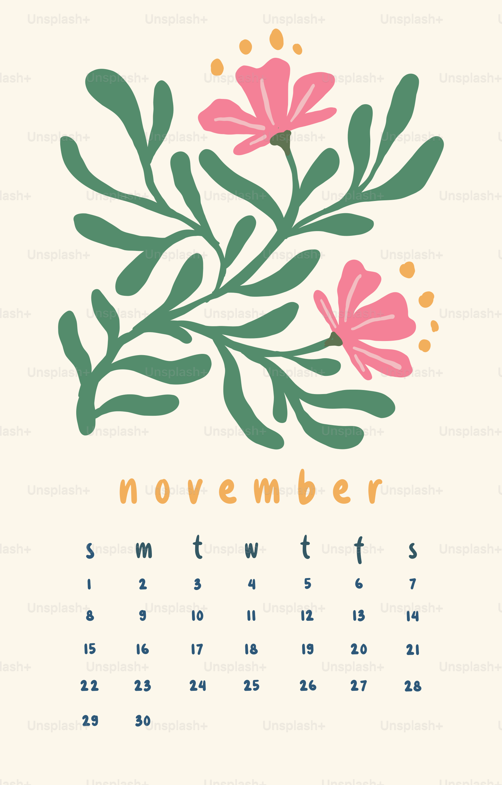 Vektor Kalender November dengan desain bunga merah muda – Gambar Bunga ...