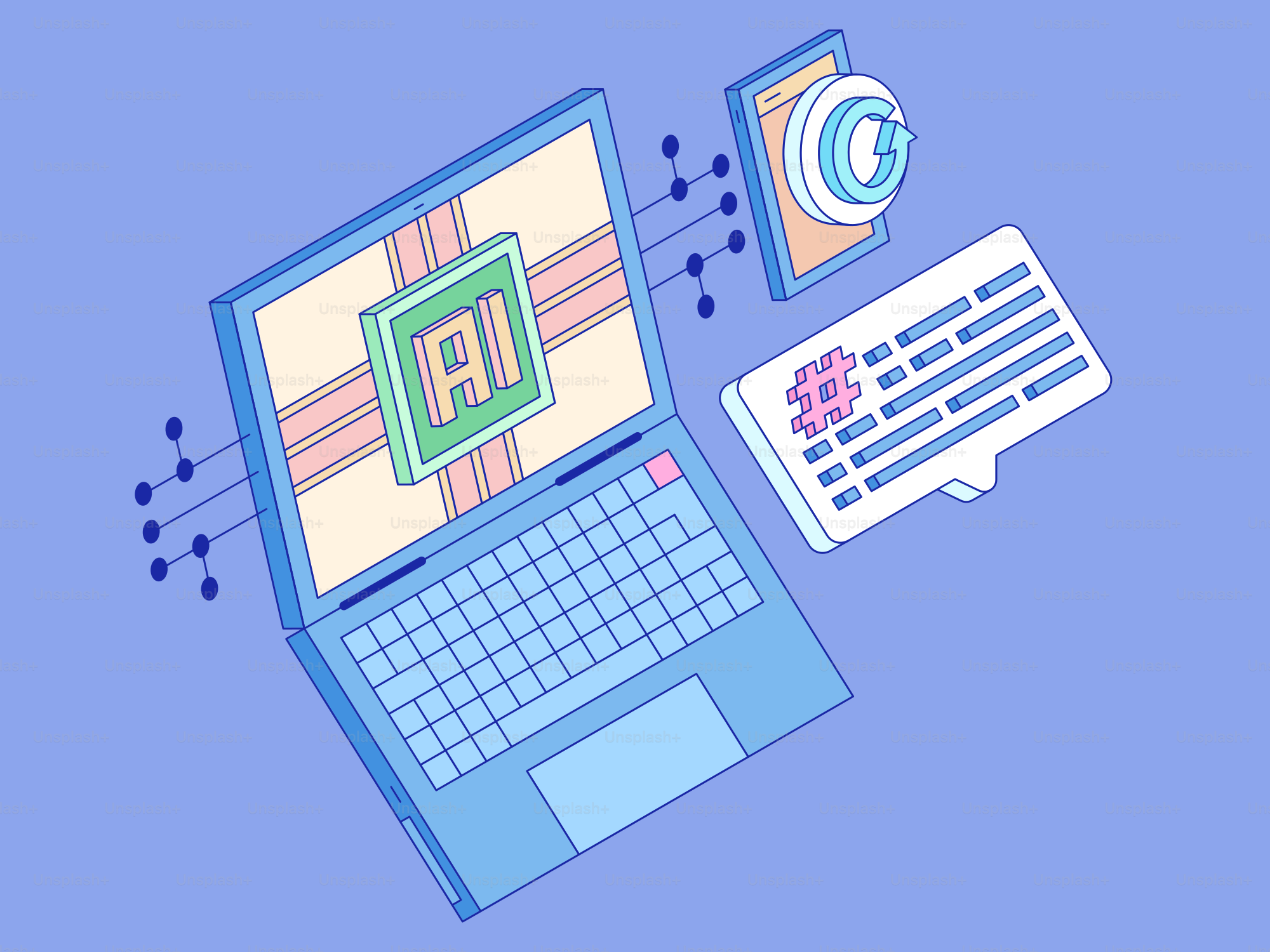 Laptop with ai on screen connected to devices. vector – Technology ...