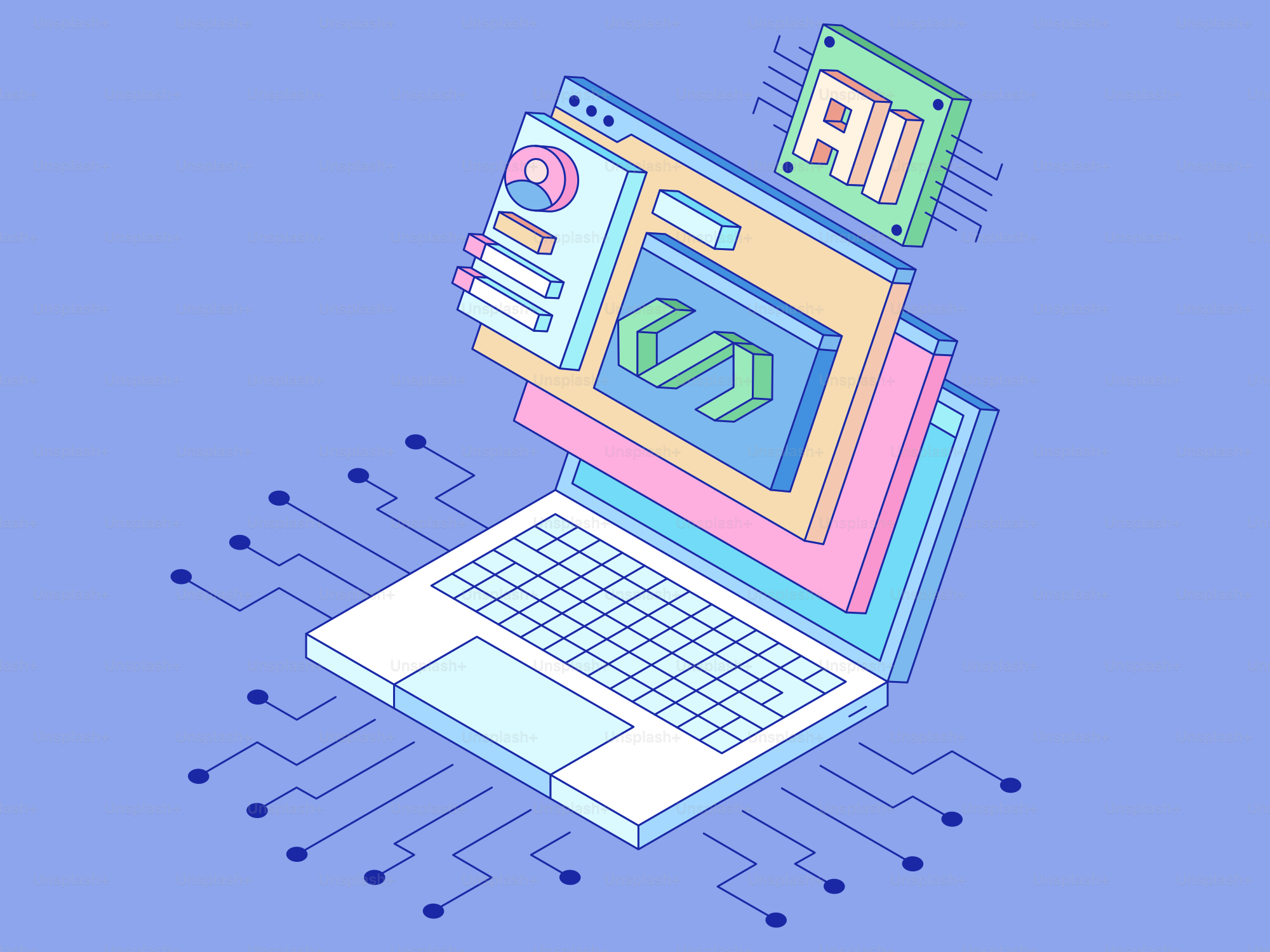 Laptop with ai on screen connected to devices. vector – Technology ...