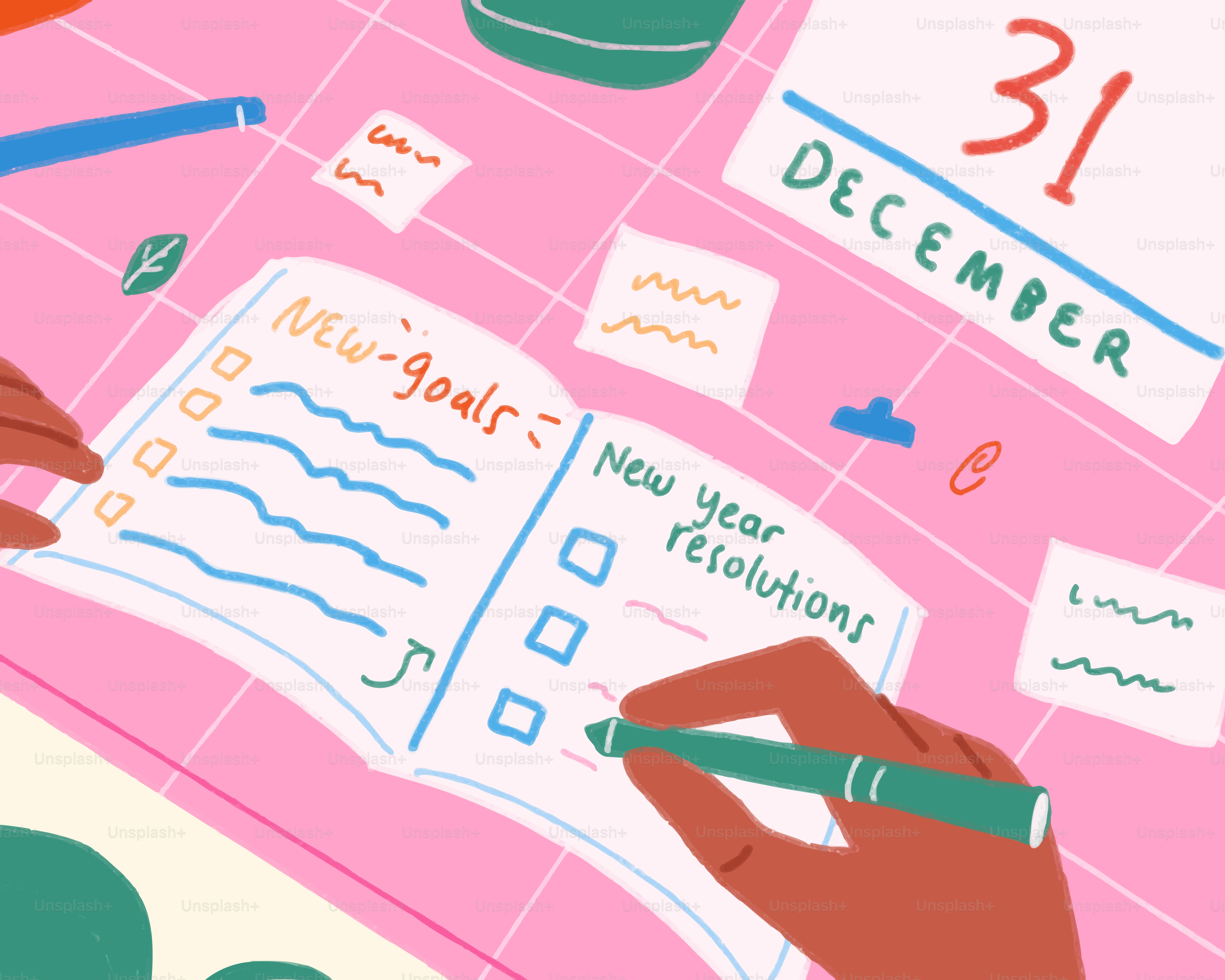 Person writing new year resolutions in a notebook vector – Illustration ...
