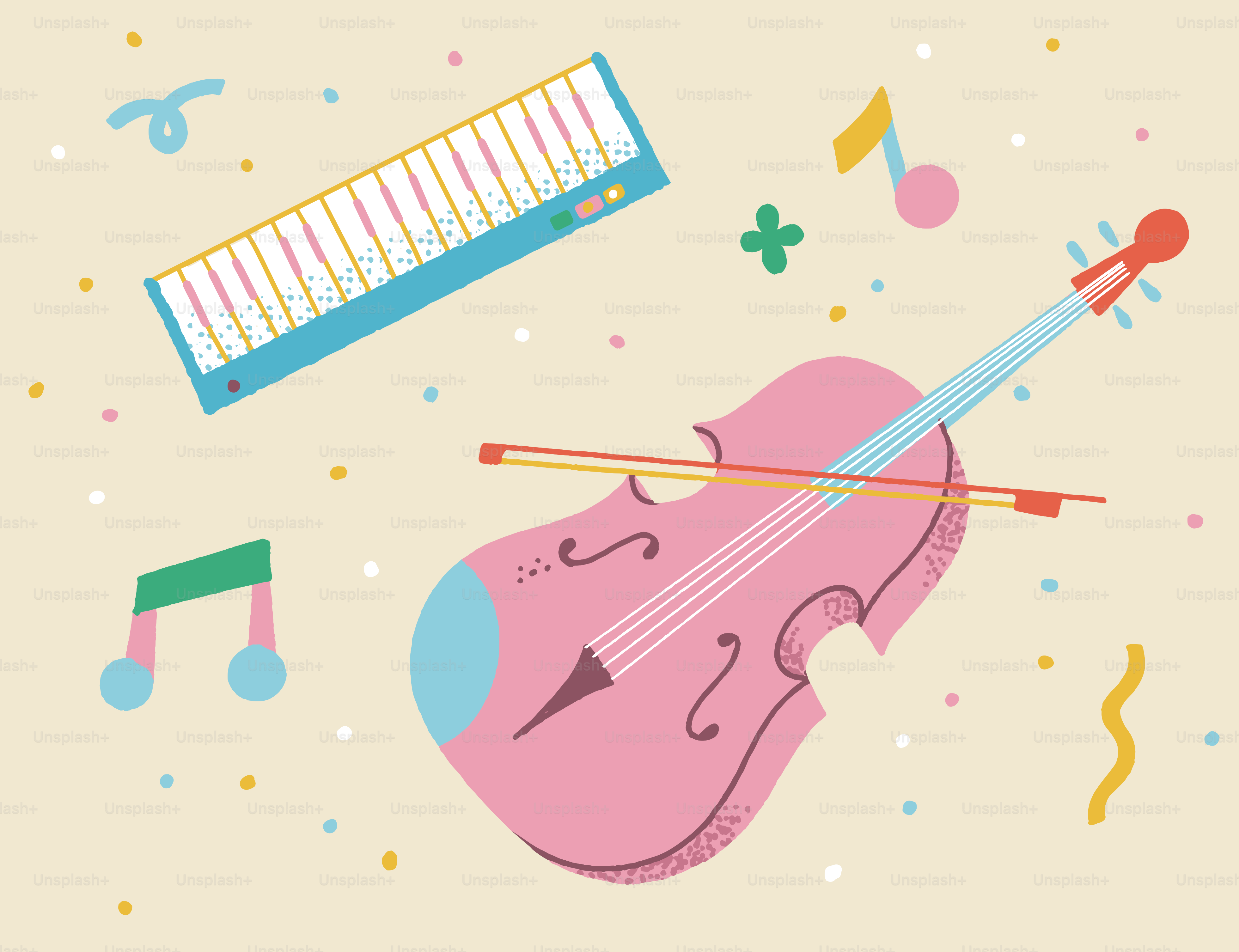 Pink violin and keyboard with musical notes. vector – Notes Image on ...