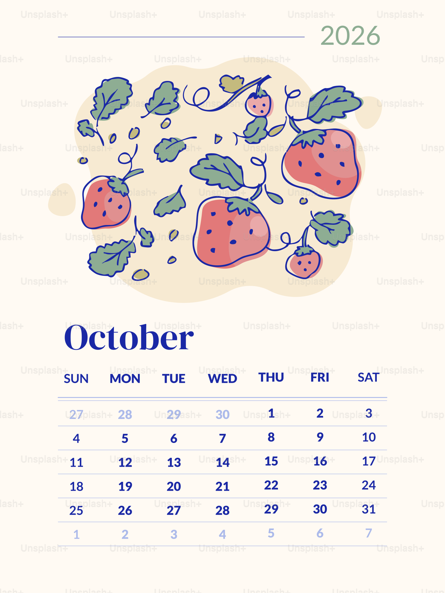 January calendar with orange illustrations and leaves vector – Flowers ...