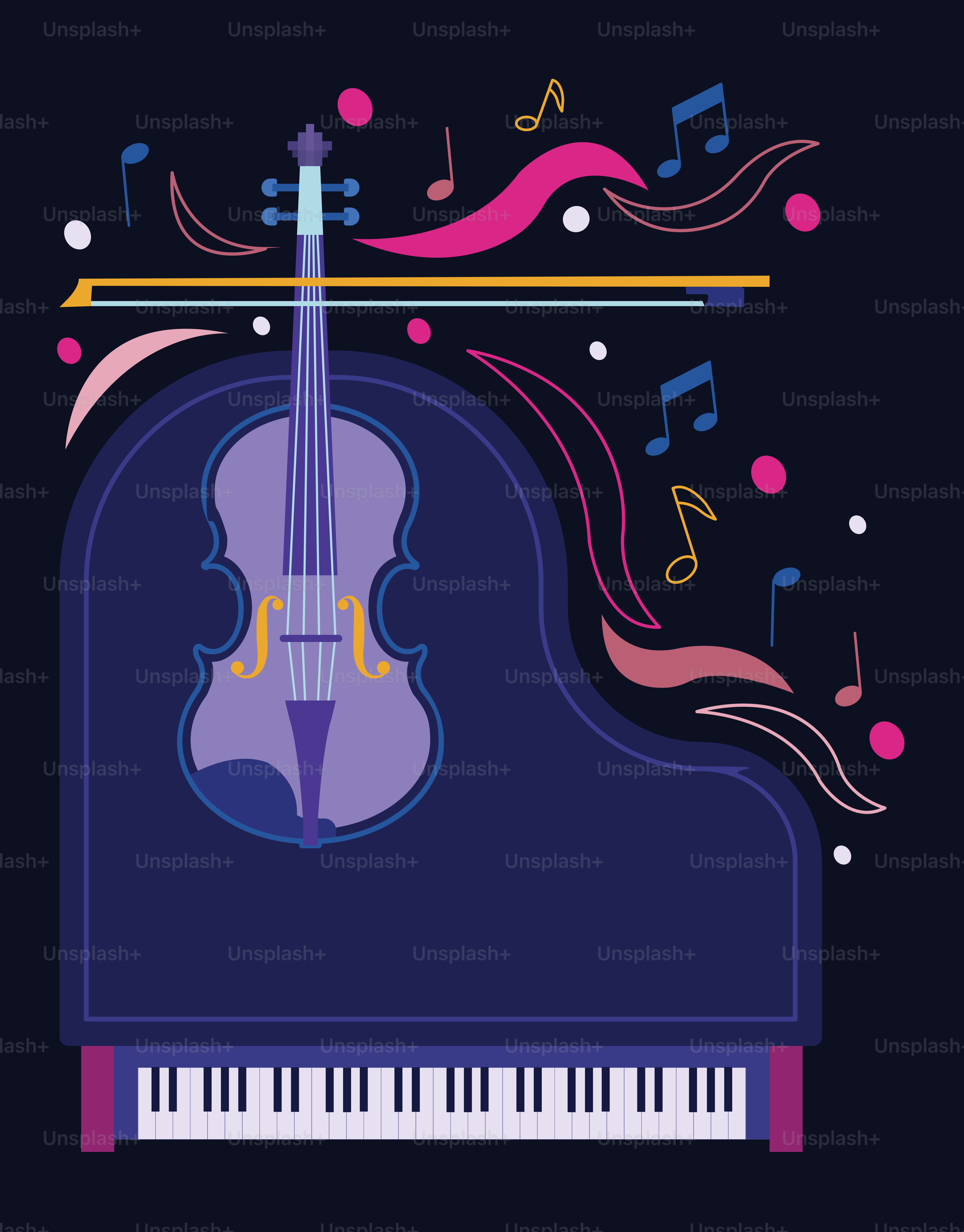 Saxophone, french horn, and trumpet with musical notes. vector ...