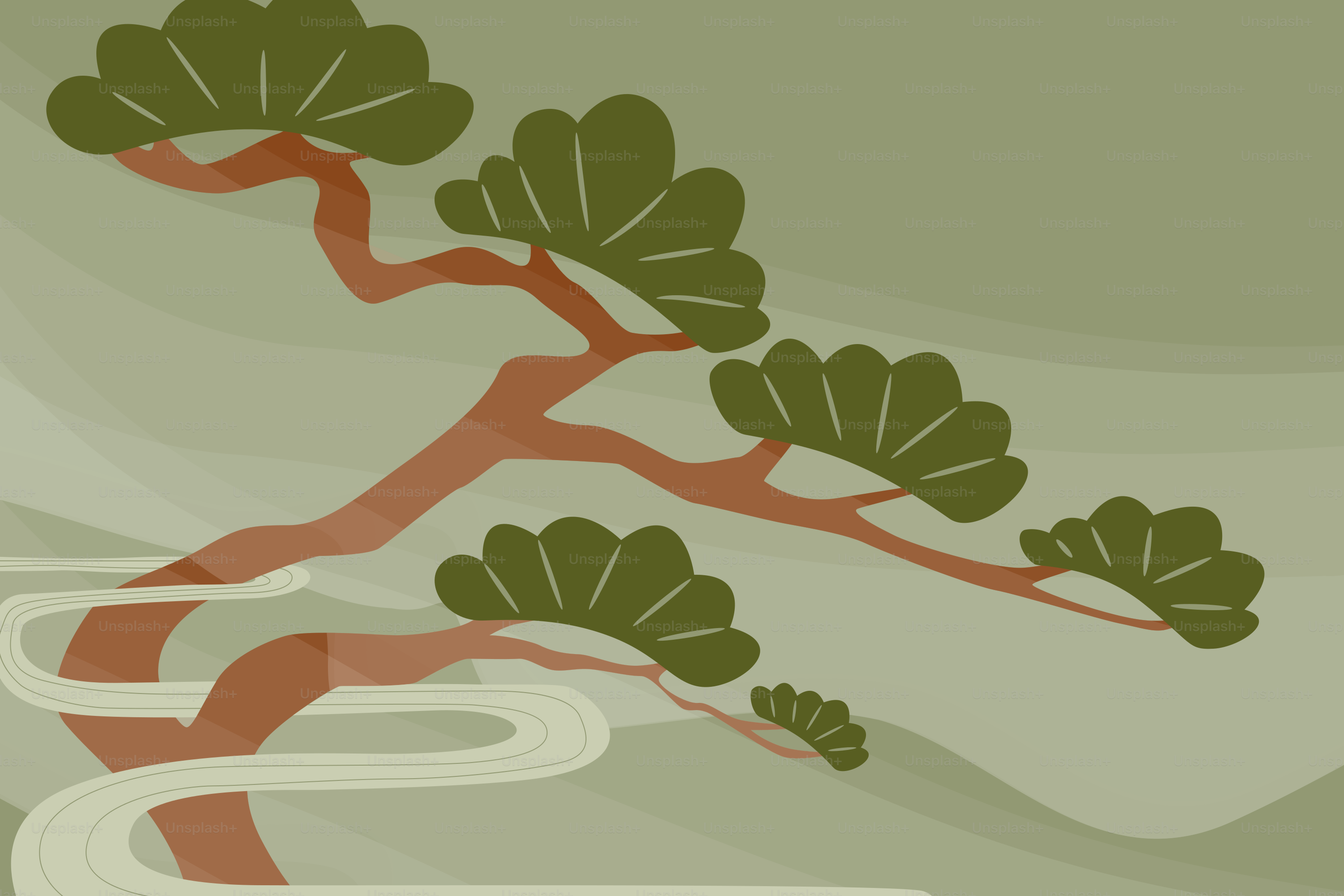 Stylized pine tree branch with flowing water elements. vector ...