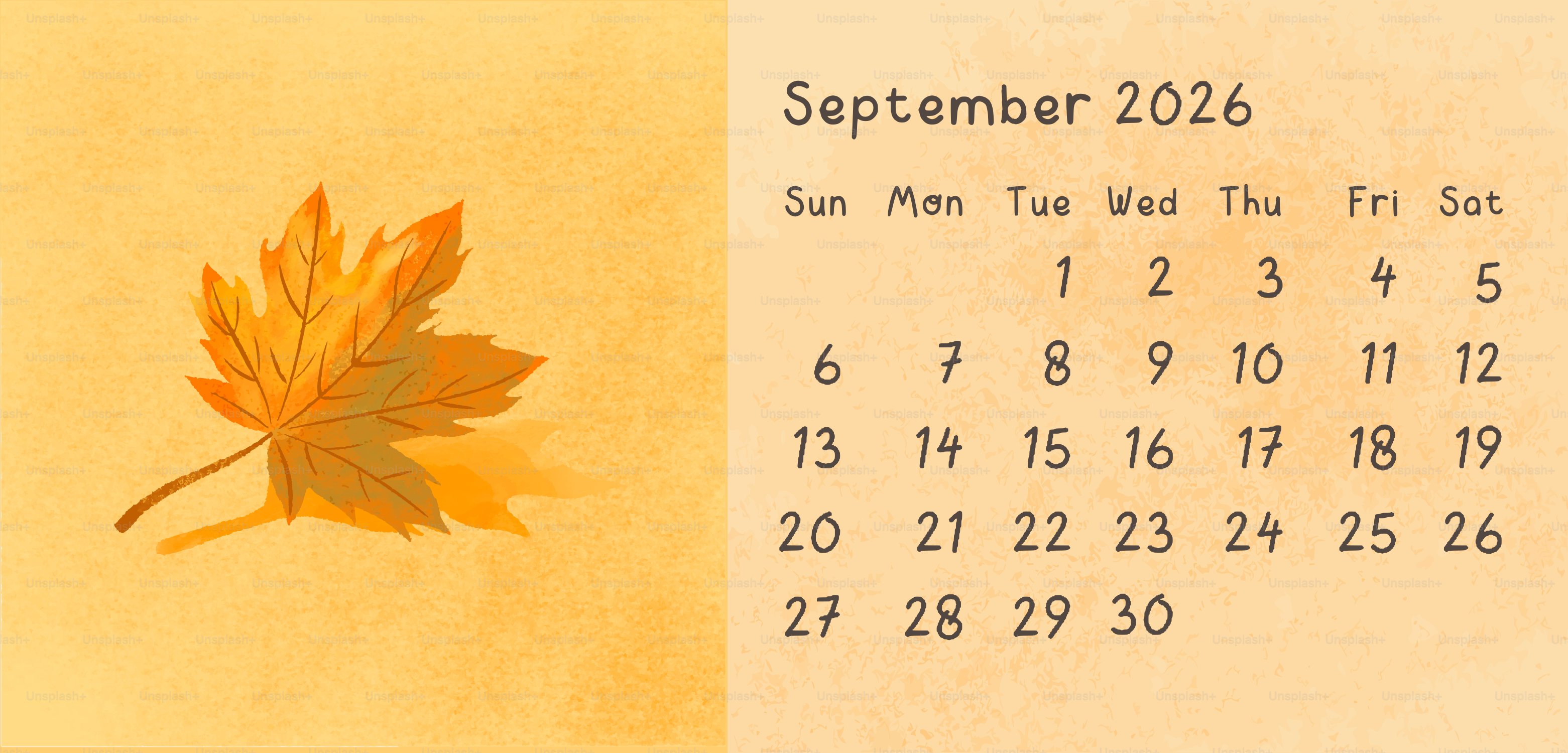 Calendário de setembro de 2026 com folha dourada. vetor – Imagem sobre ...