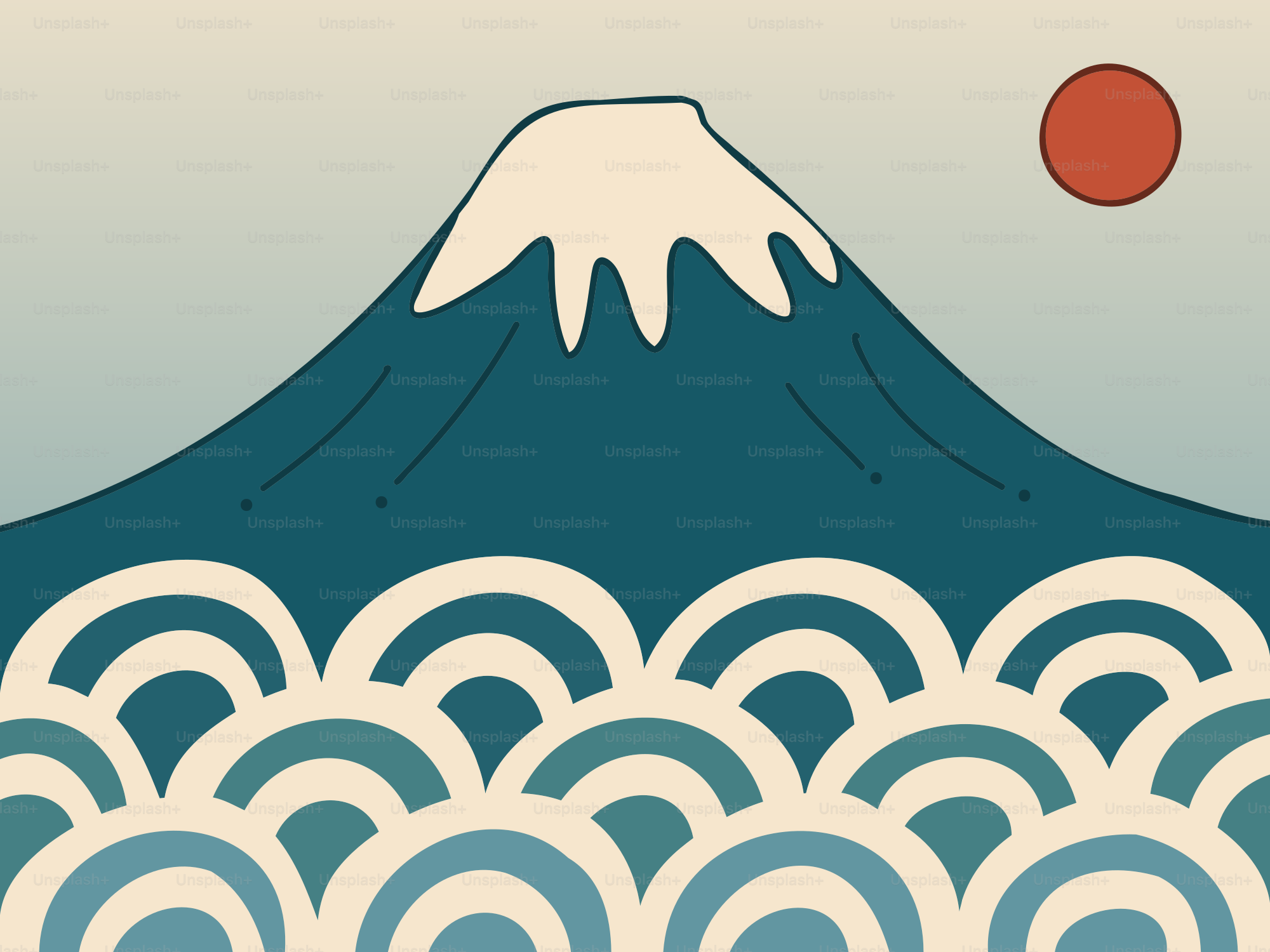 Stylized mount fuji with waves and sun vector – Aesthetic Image on Unsplash