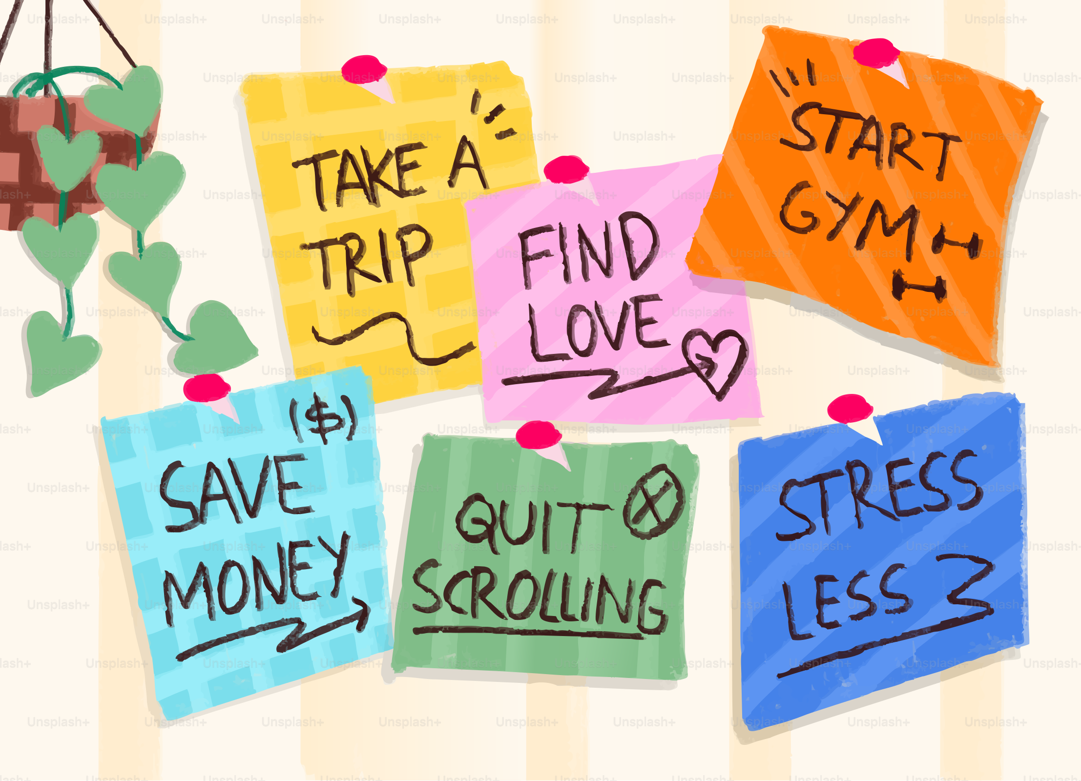 Vektor Papan resolusi tahun baru dengan catatan tempel. – Gambar ...