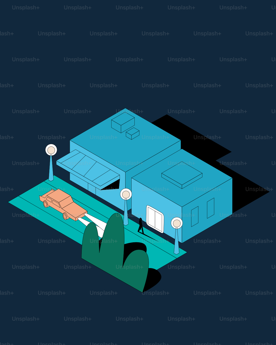 Vektor Tampilan isometrik rumah, mobil, dan lampu jalan. – Gambar ...