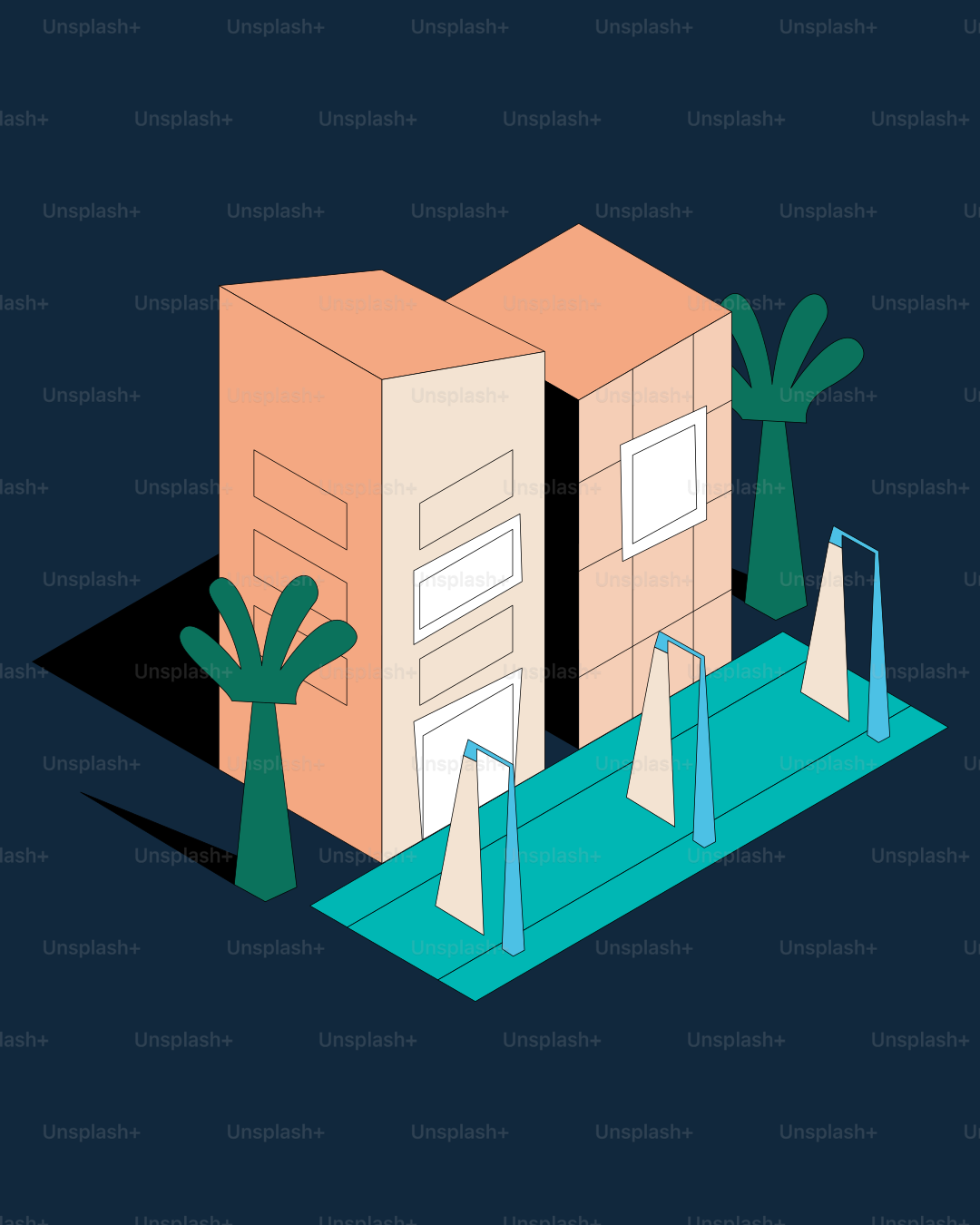 Vektor Tampilan isometrik rumah, mobil, dan lampu jalan. – Gambar ...