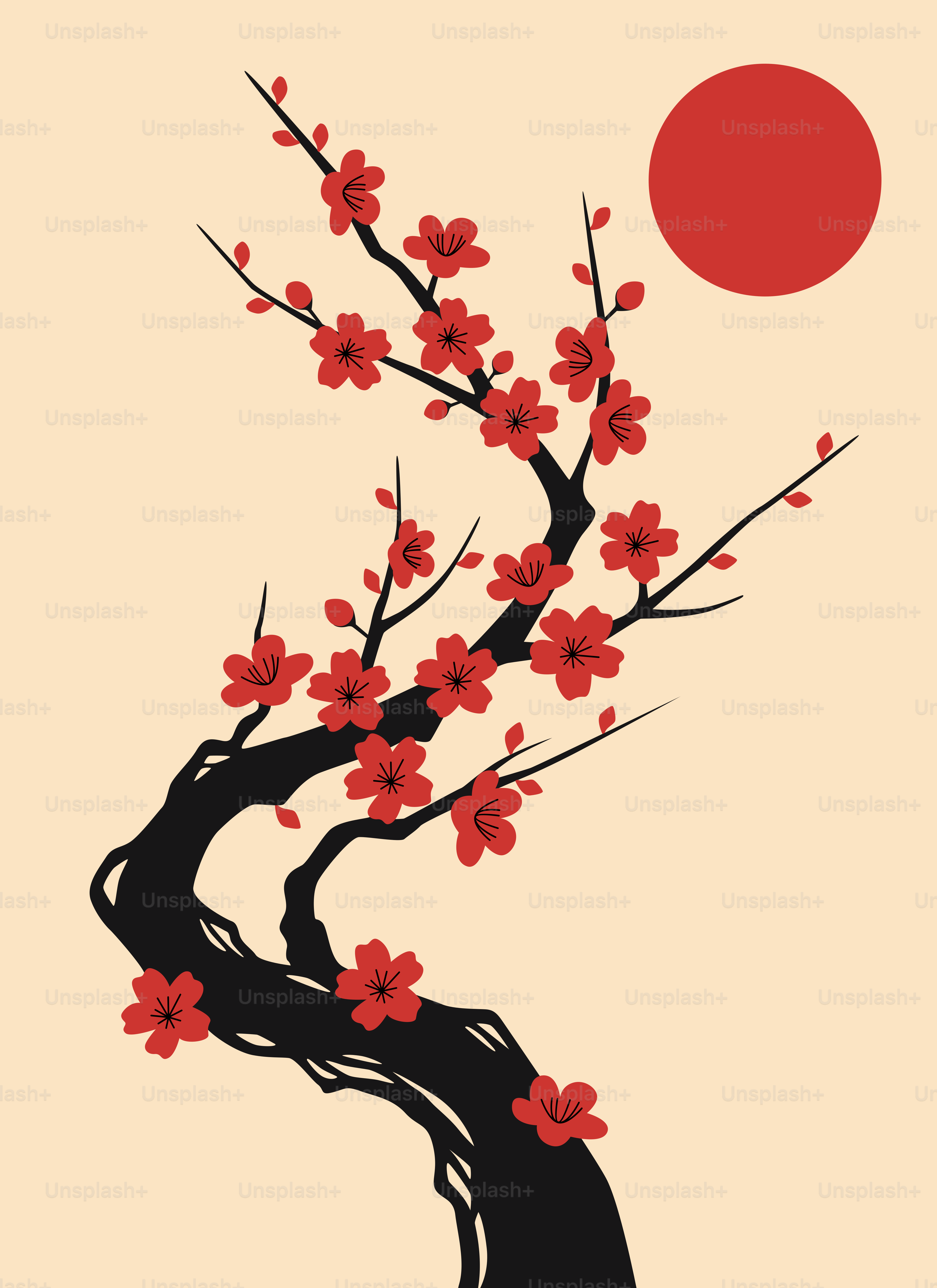 Vektor Bunga teratai putih dengan matahari merah di belakangnya ...