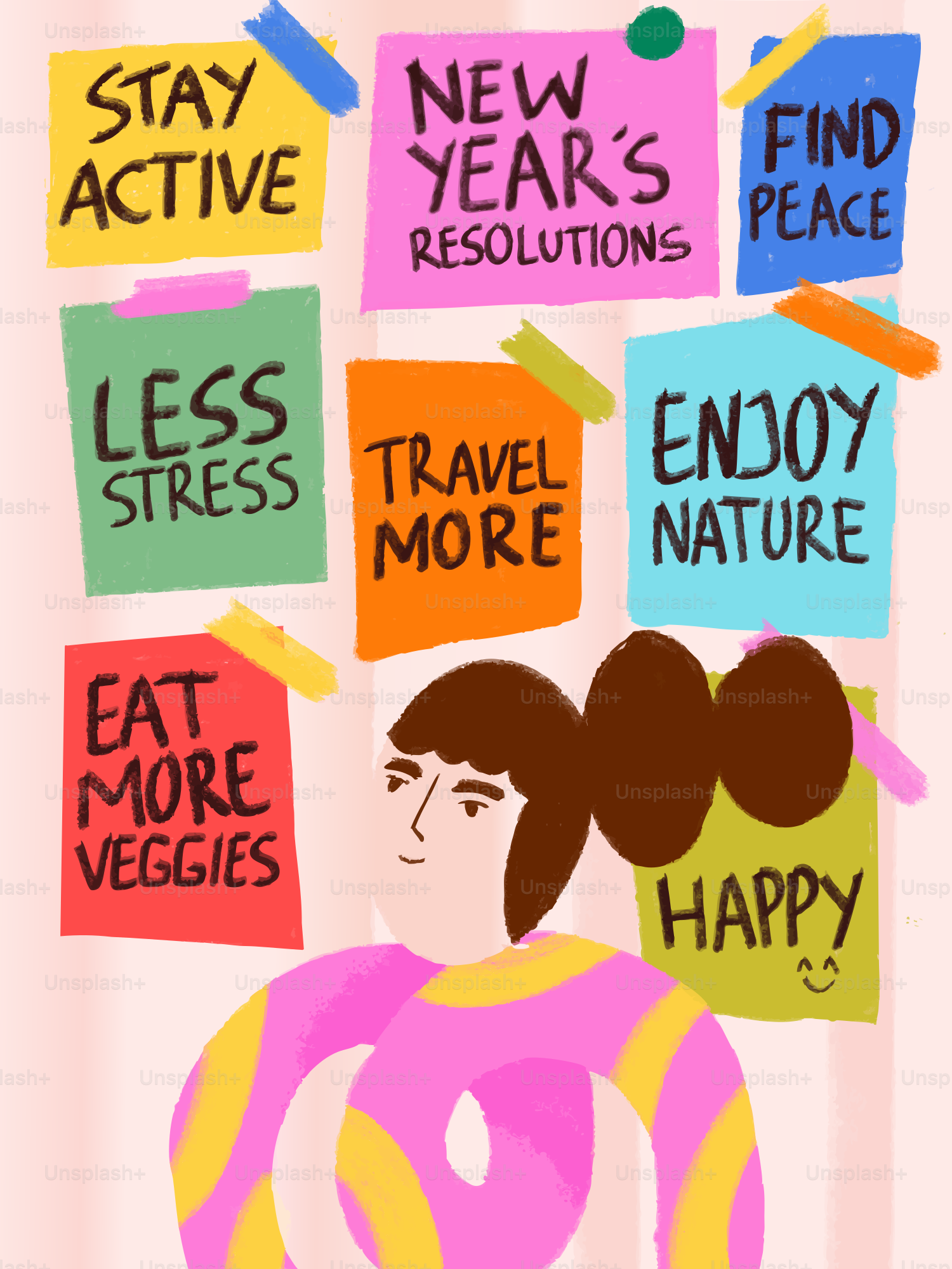 Vektor Papan resolusi tahun baru dengan catatan tempel. – Gambar ...