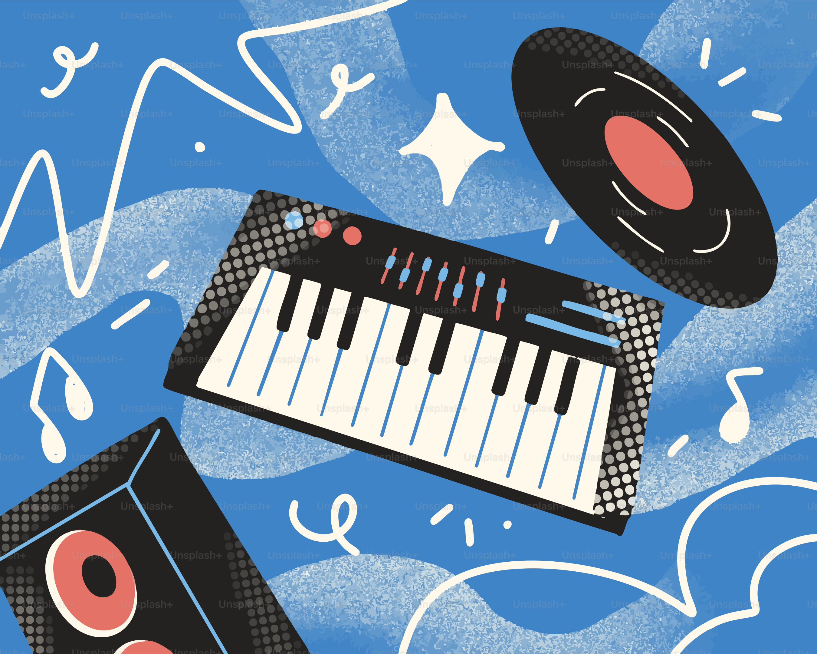 Stack of speakers with disco balls and musical notes vector – Music ...