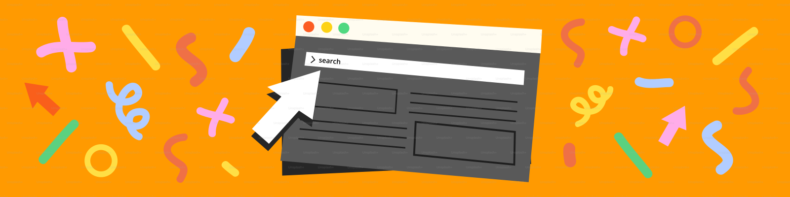 Cursor hovering over a search bar with confetti. vector – Business ...