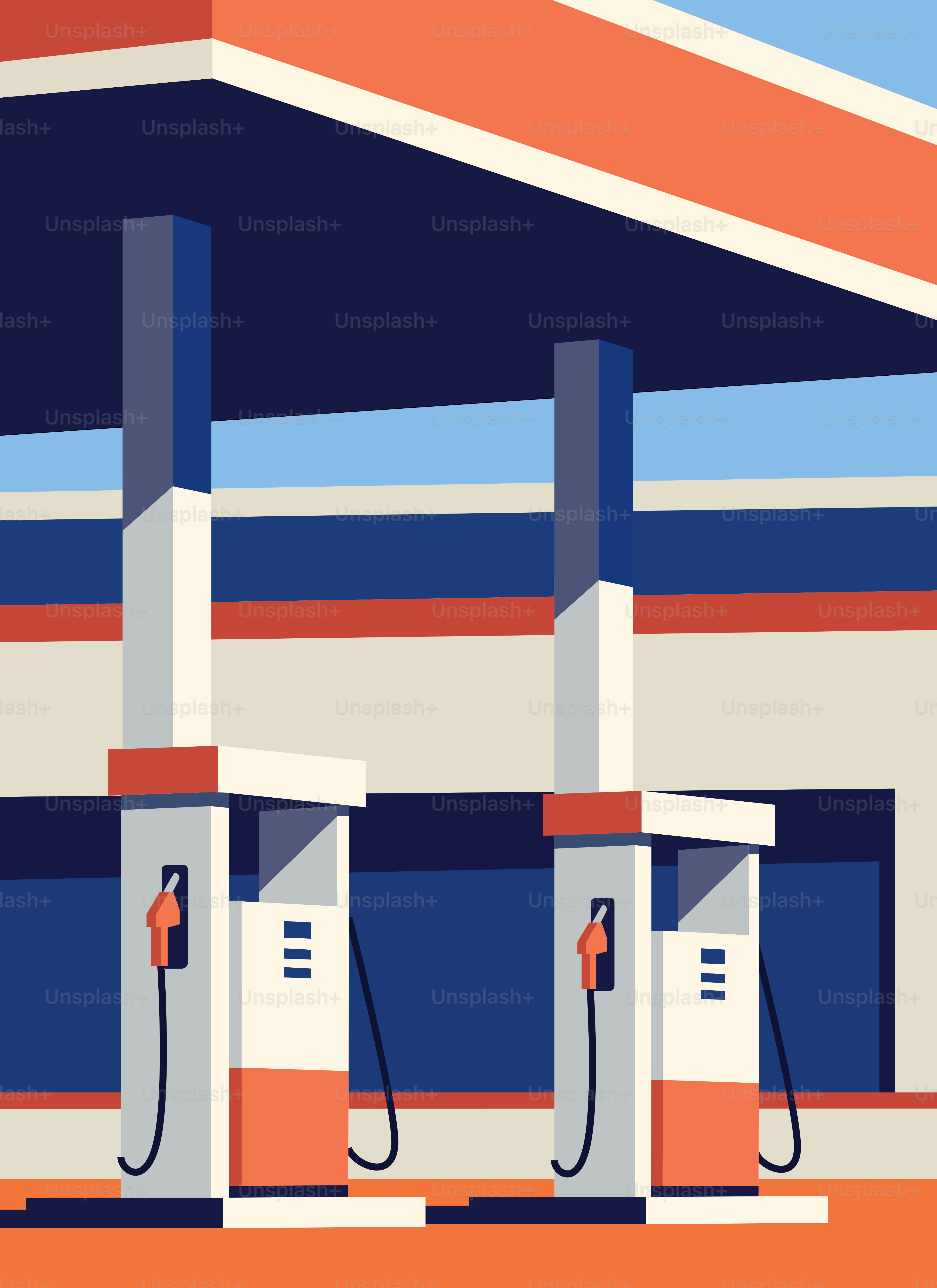 Car at a gas station with city buildings vector – Illustration Image on ...