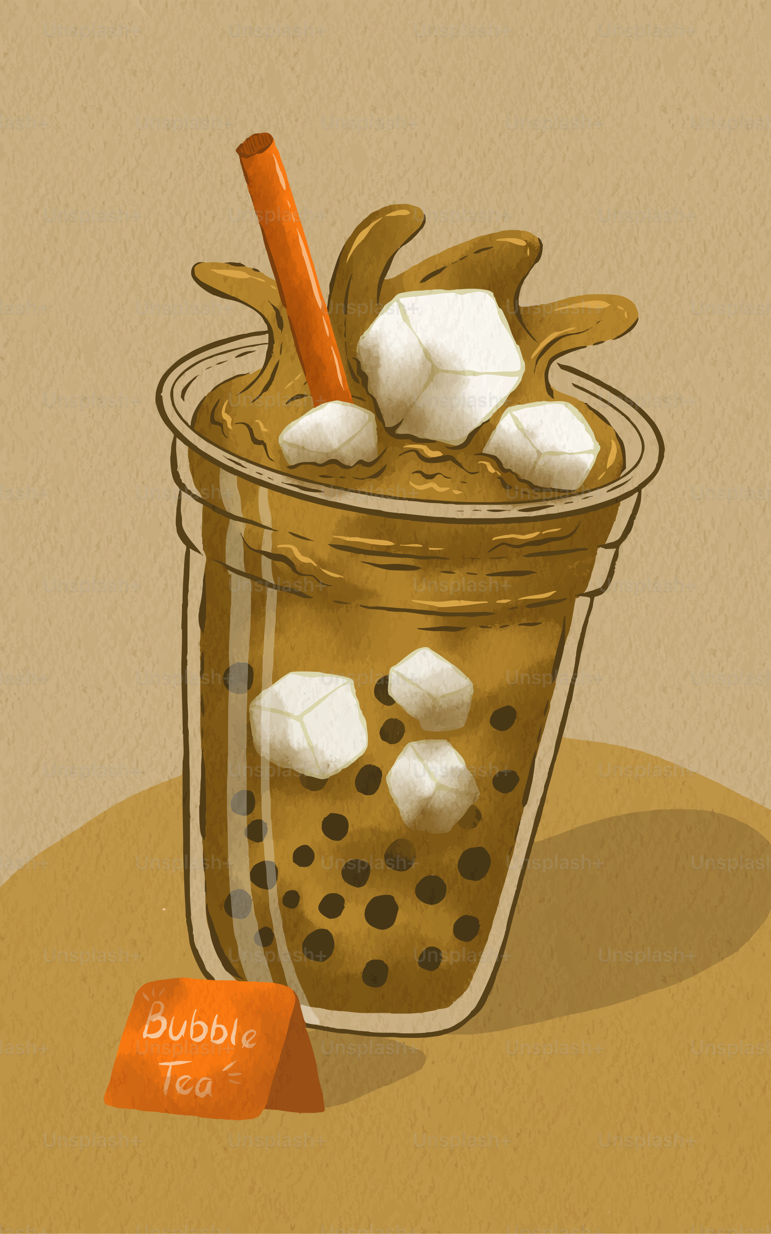 A refreshing bubble tea with ice cubes and straw. vector – Food Image ...