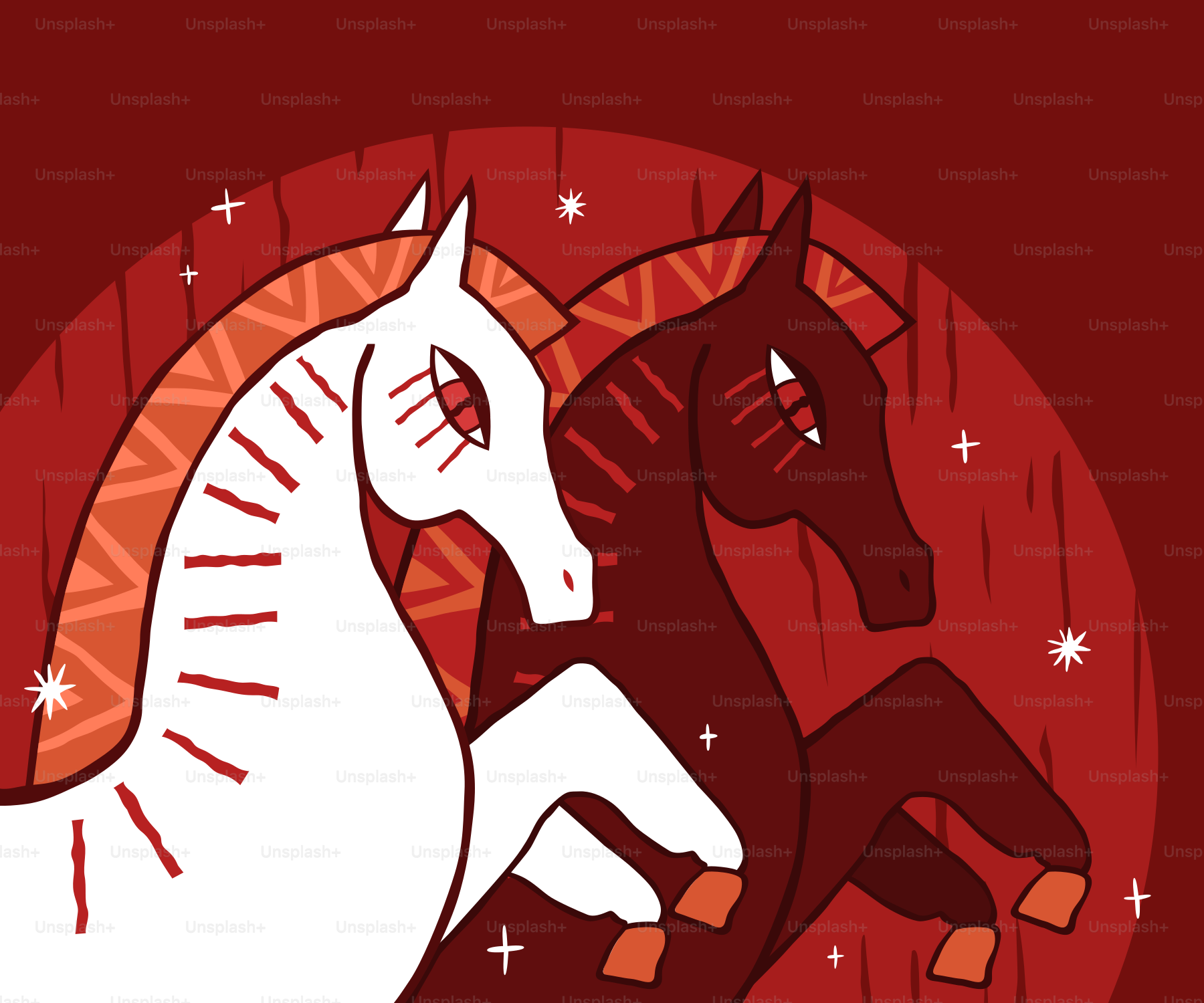 Two stylized horses, one white and one dark vector – Illustration Image ...