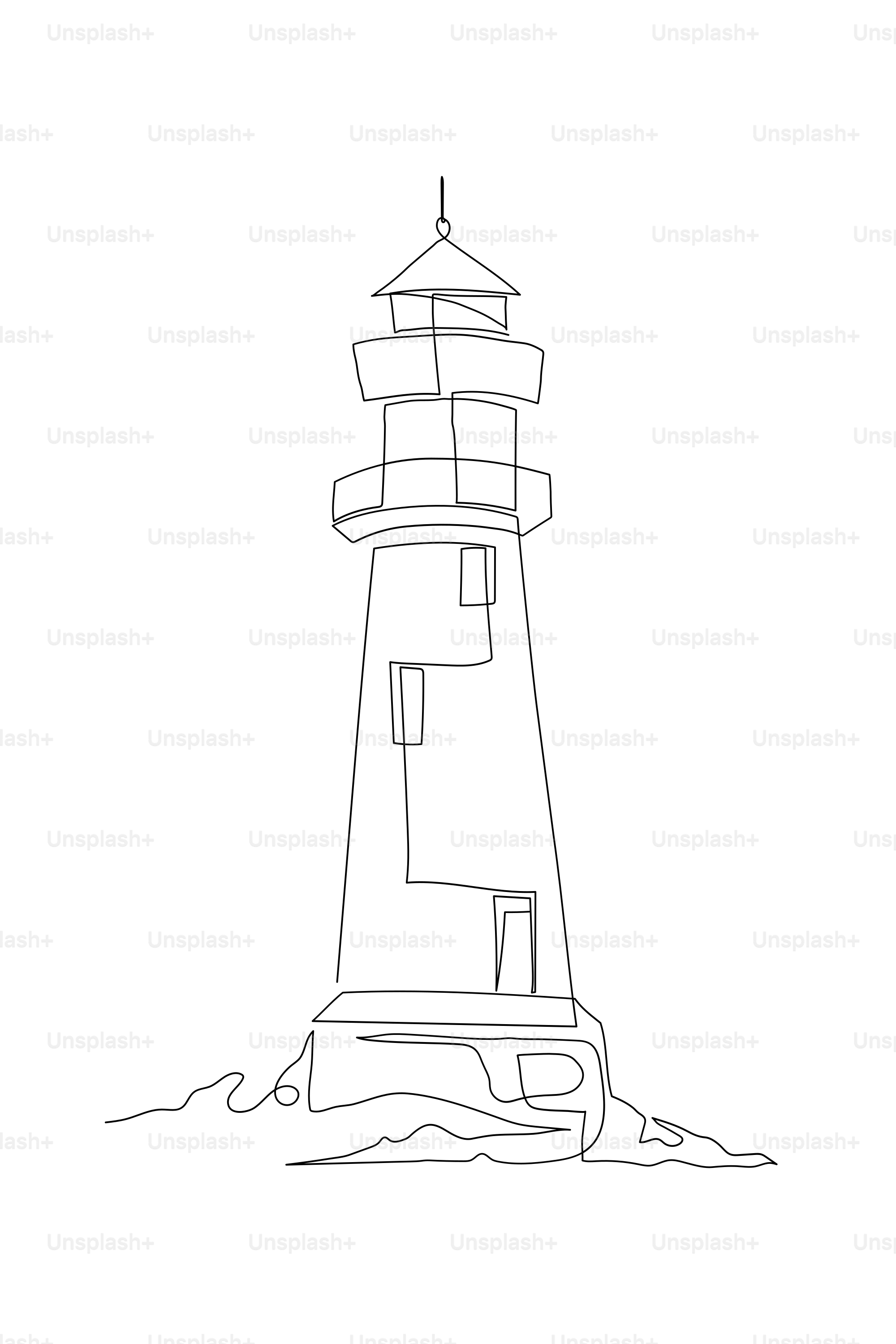 Minimalist line drawing of a lighthouse on rocks vector – Art Image on ...