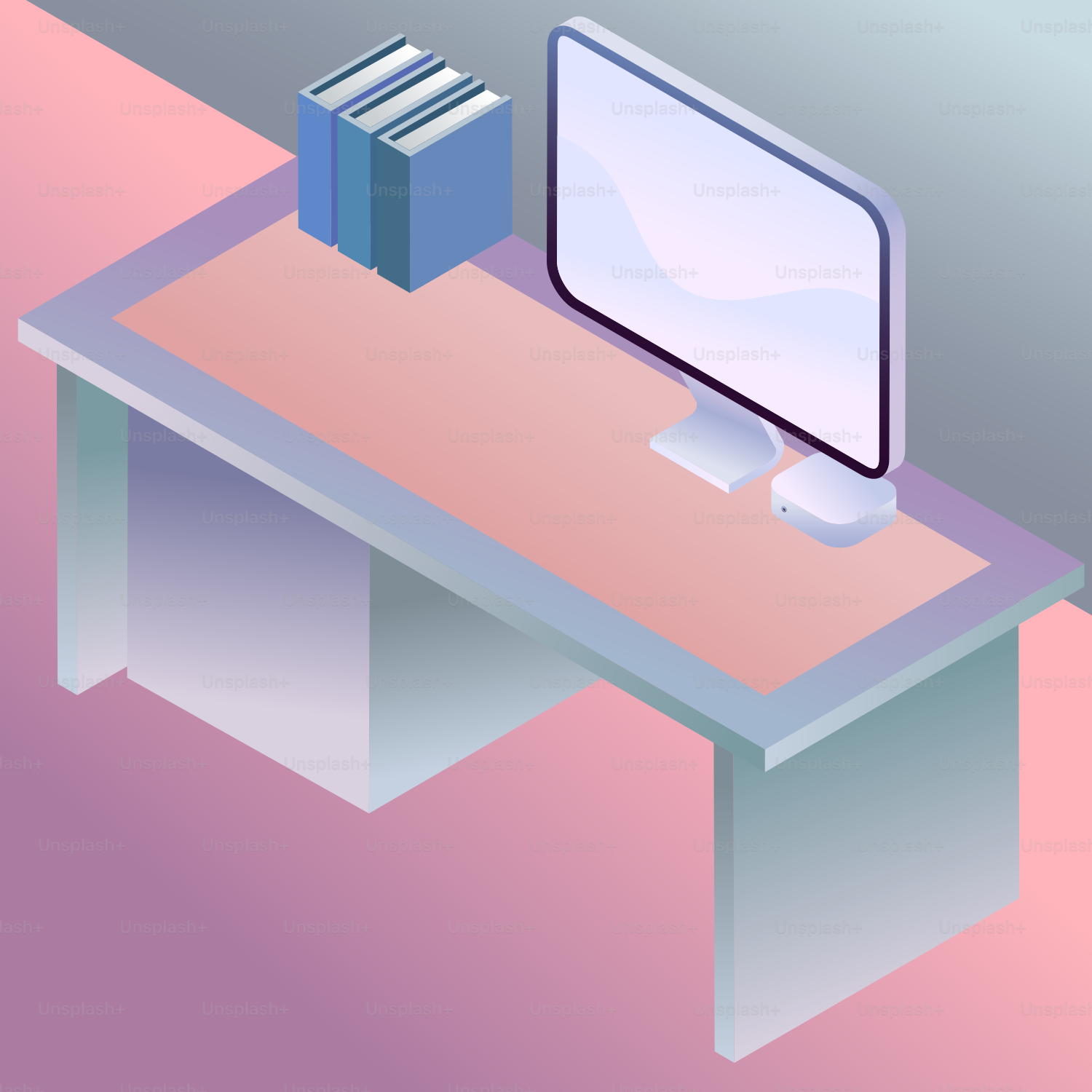 Desk with chair, lamp, cup, and trash can. vector – Office Image on ...
