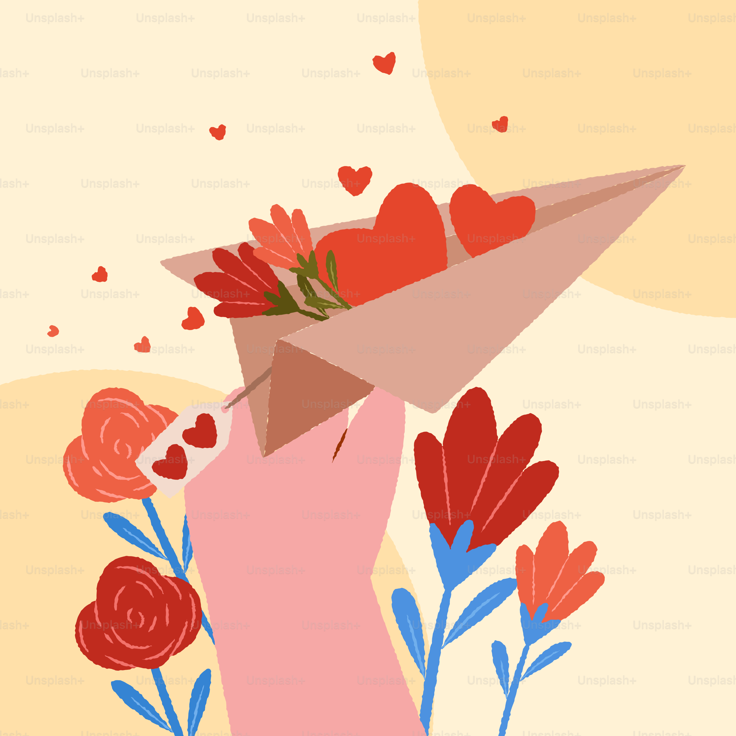 Paper airplane carrying flowers and hearts vector – Wallpaper Image on ...