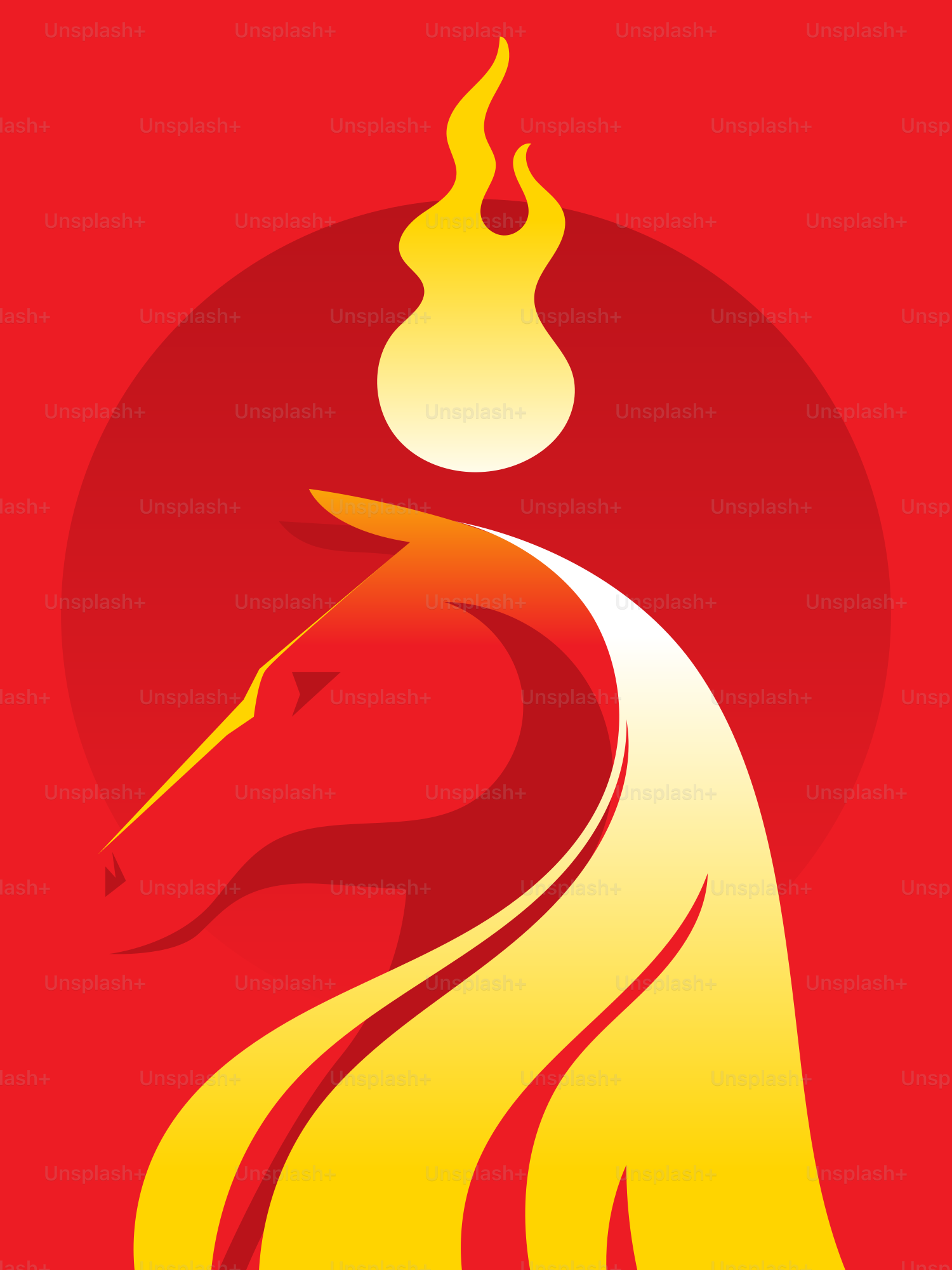 Stylized red horse profile with orange circular patterns vector – Art ...