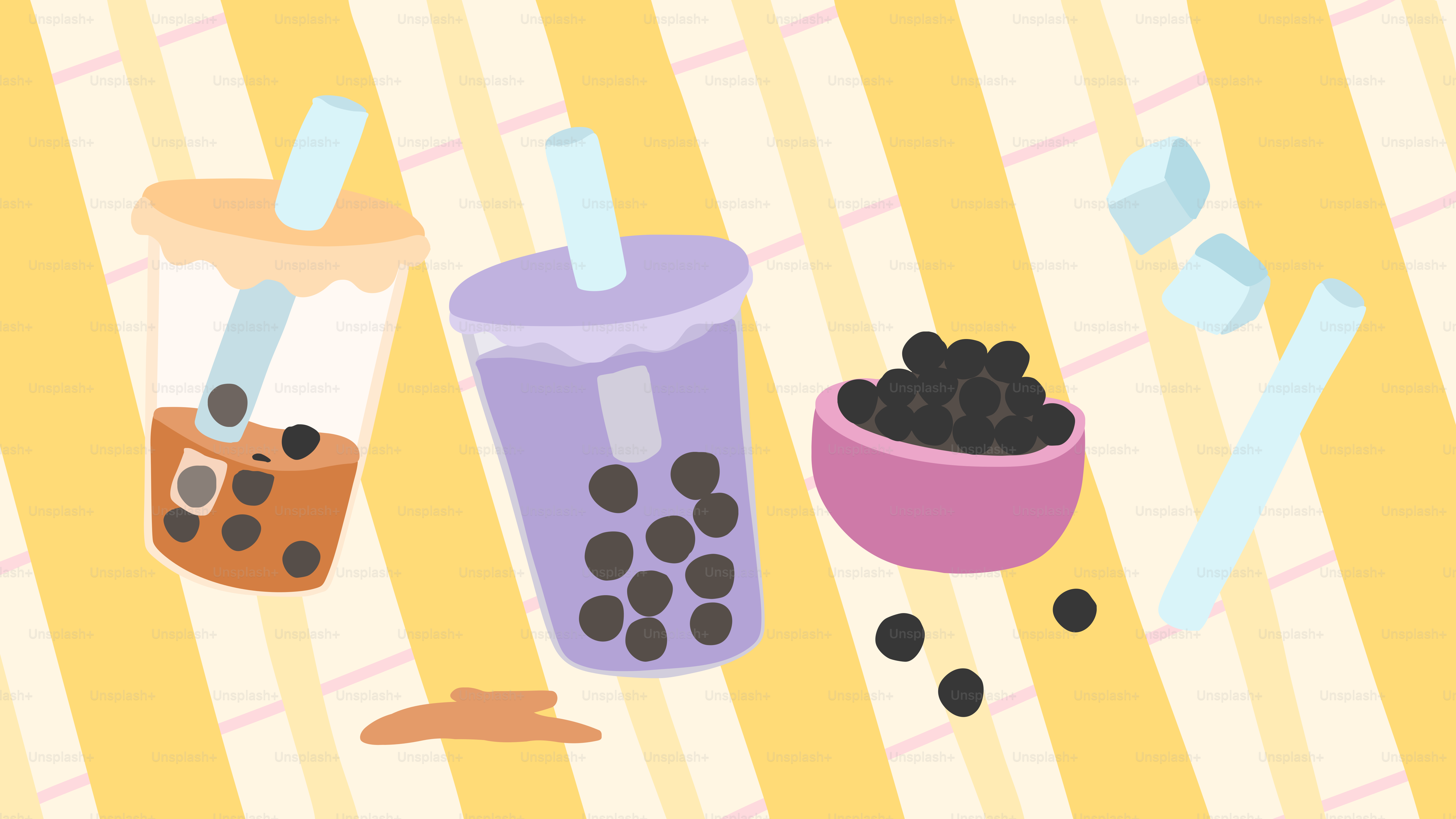 Three bubble tea drinks with toppings and ice cubes. vector – Food ...