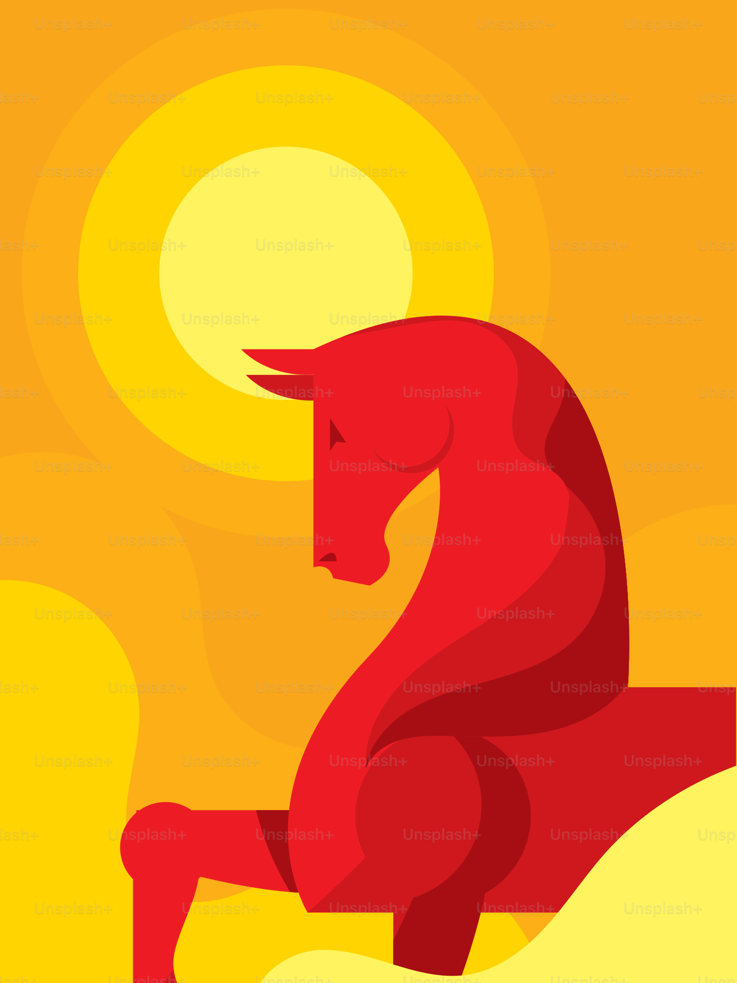 A stylized red horse against a bright yellow sun. vector – Art Image on ...