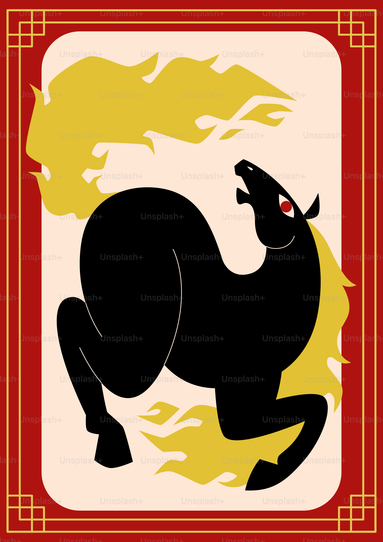 Vektor Kuda hitam dengan surai dan ekor berapi-api – Gambar Binatang di ...