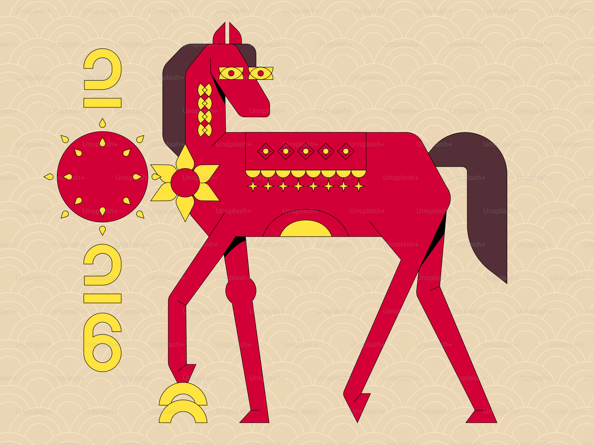 Stylized red horse with sun symbol and text. vector – Art Image on Unsplash