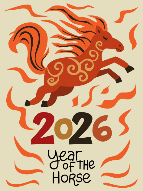 Caballo estilizado con texto del año 2026 del caballo. vector – Imagen ...