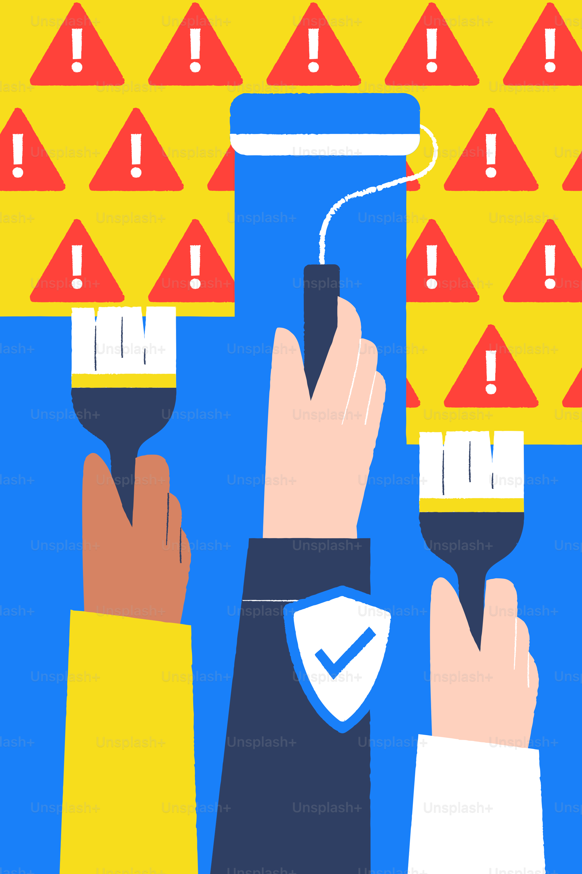 Hands painting over warning signs with blue paint. vector – Painting ...