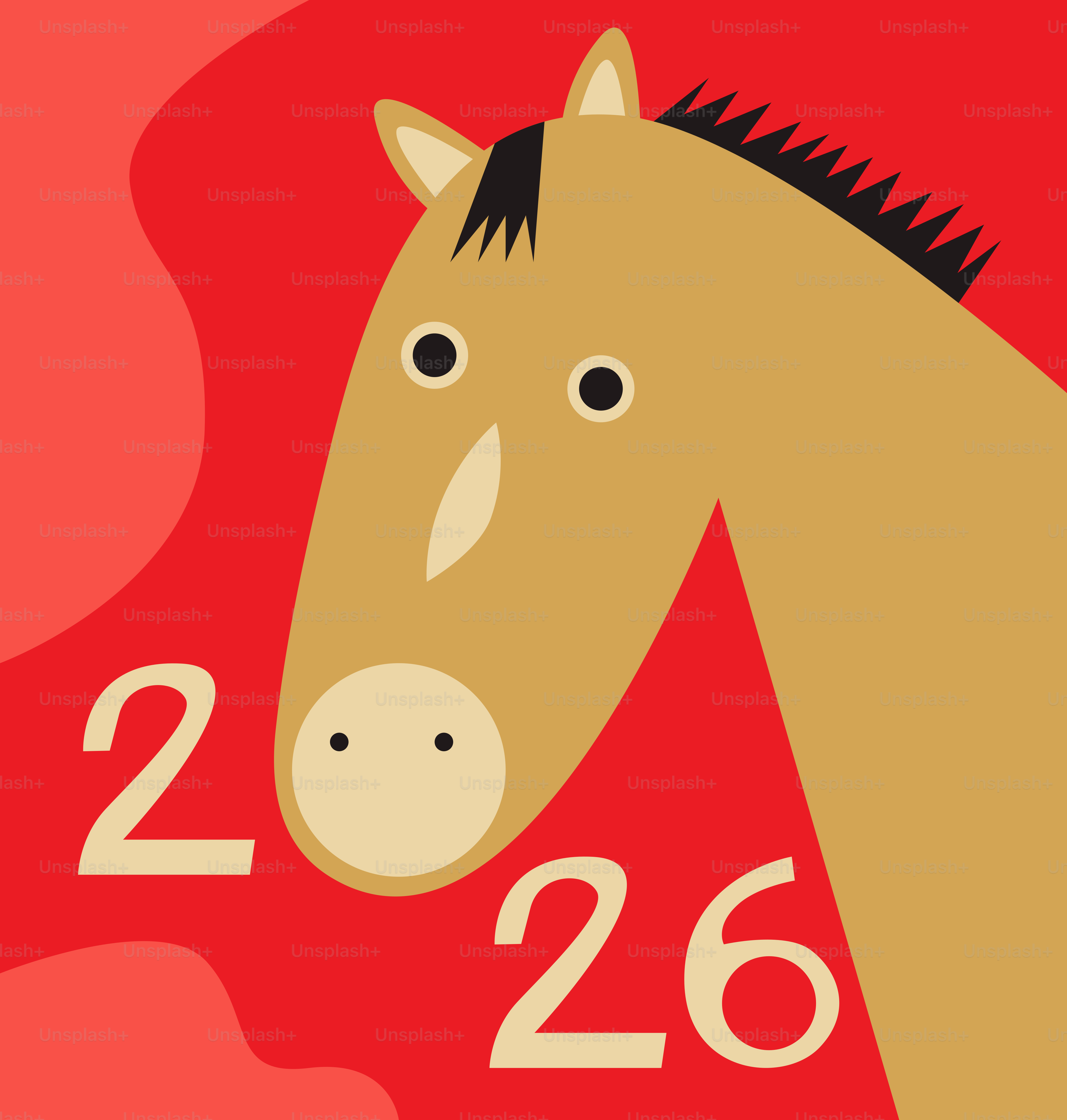 Stylized horse with numbers 2026 on red background vector – Animal ...