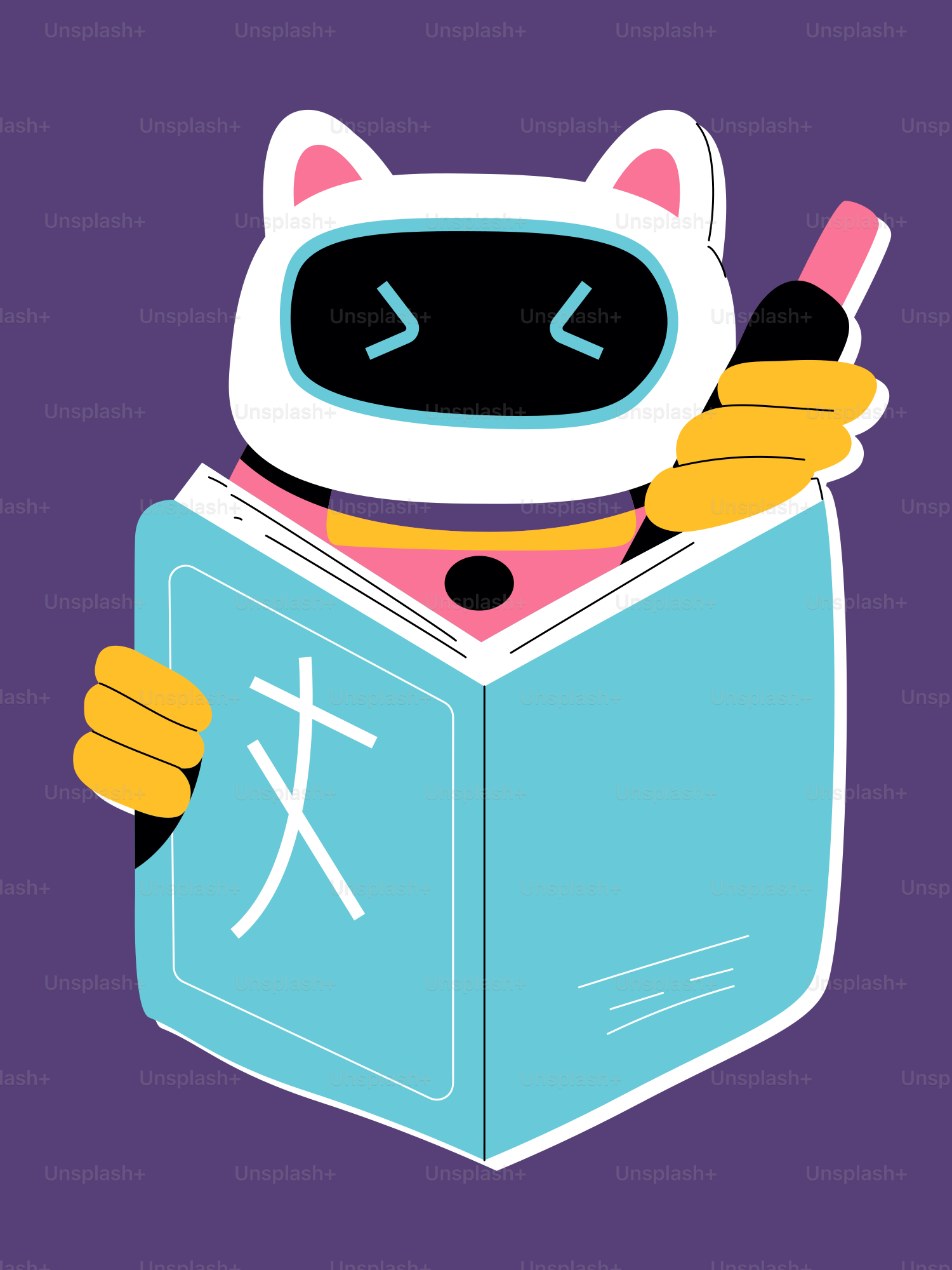 Robot cat reading a book with japanese characters. vector – Technology ...