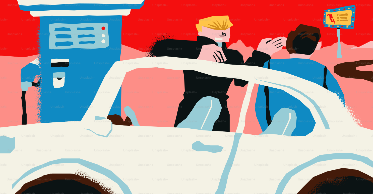 Man refueling a blue car at a gas station vector – Wallpaper Image on ...